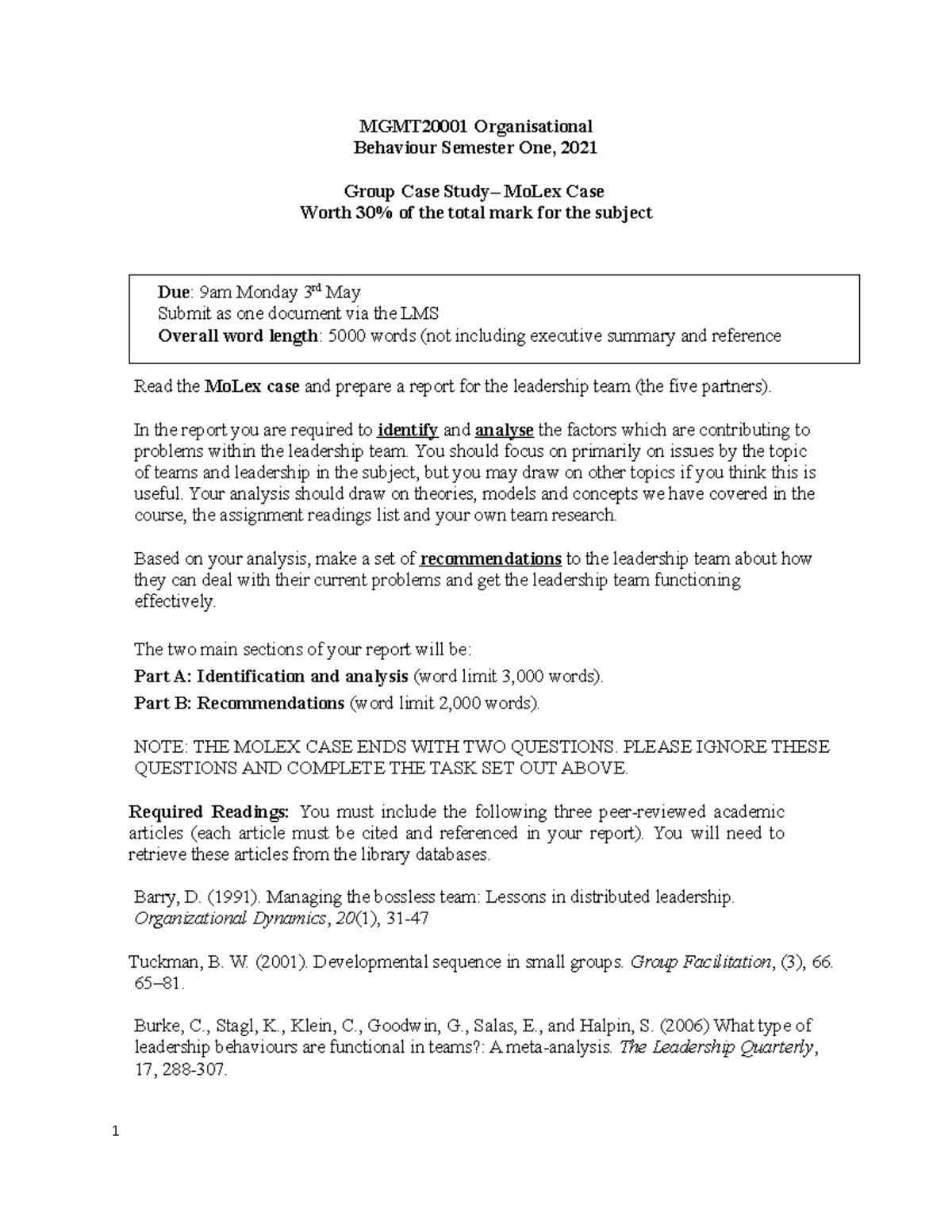Group Case Study Report Instructions Sem 1 2021 (final v) - MGMT20001 ...