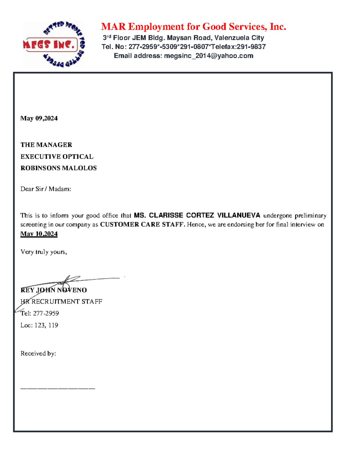 Endorsement- Letter-FOR- Final- Interview - MAR Employment for Good ...