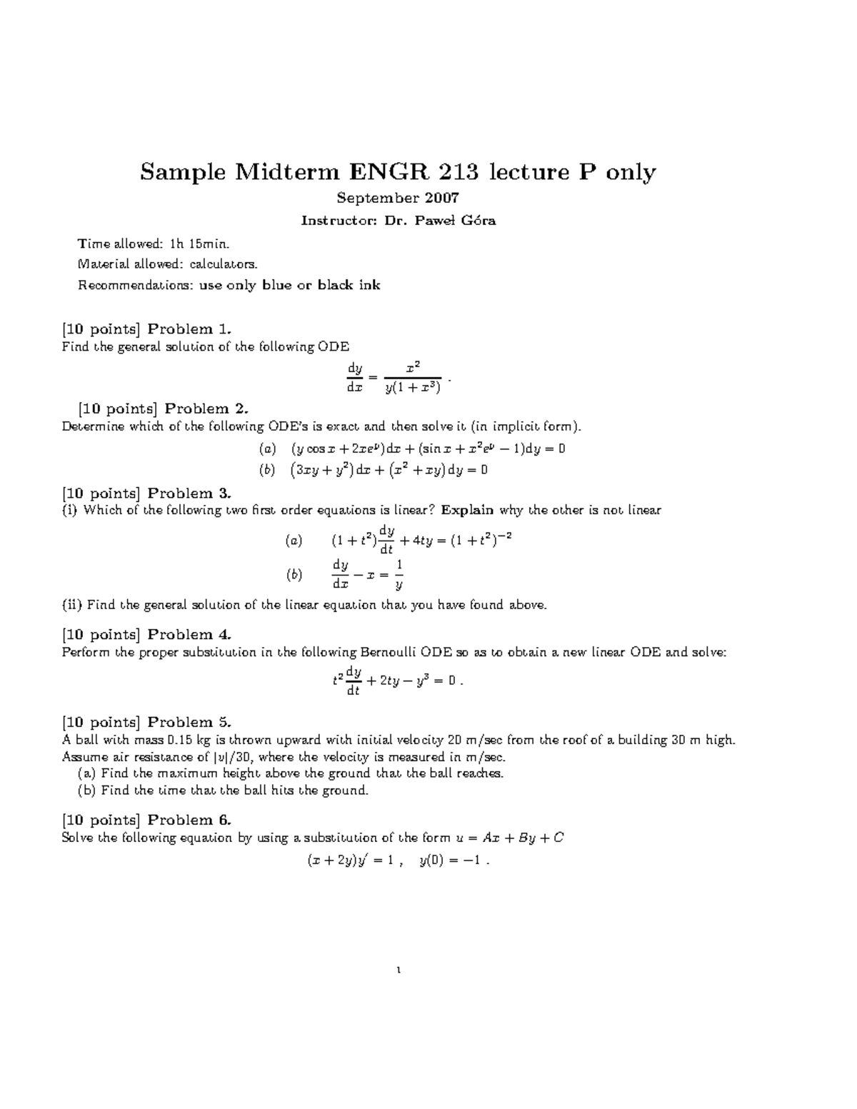 Sample Midterm 1 2007 - ENGR 213 - Concordia - Studocu