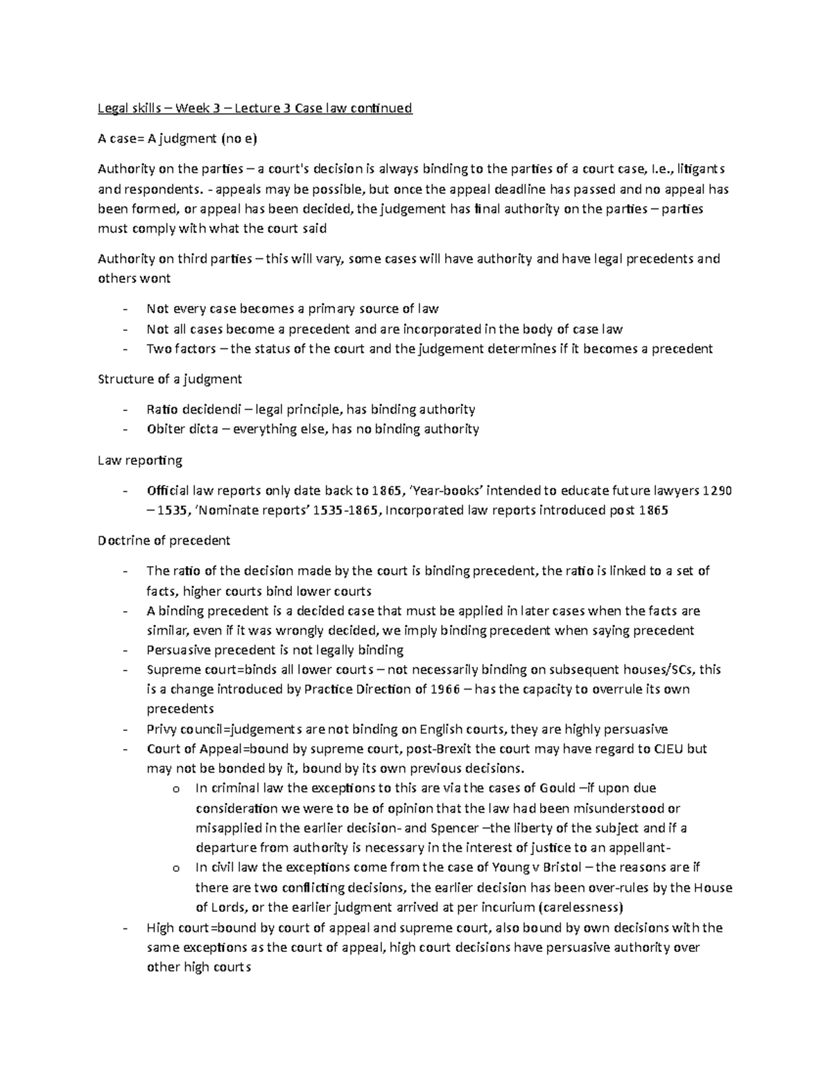 LS - Lecture 3 - Case Law - Legal skills – Week 3 – Lecture 3 Case law ...