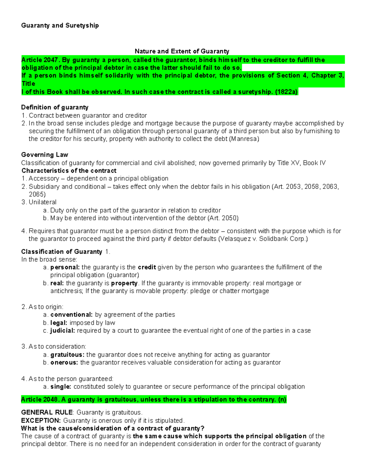 Guaranty and Suretyship - Guaranty and Suretyship Nature and Extent of ...
