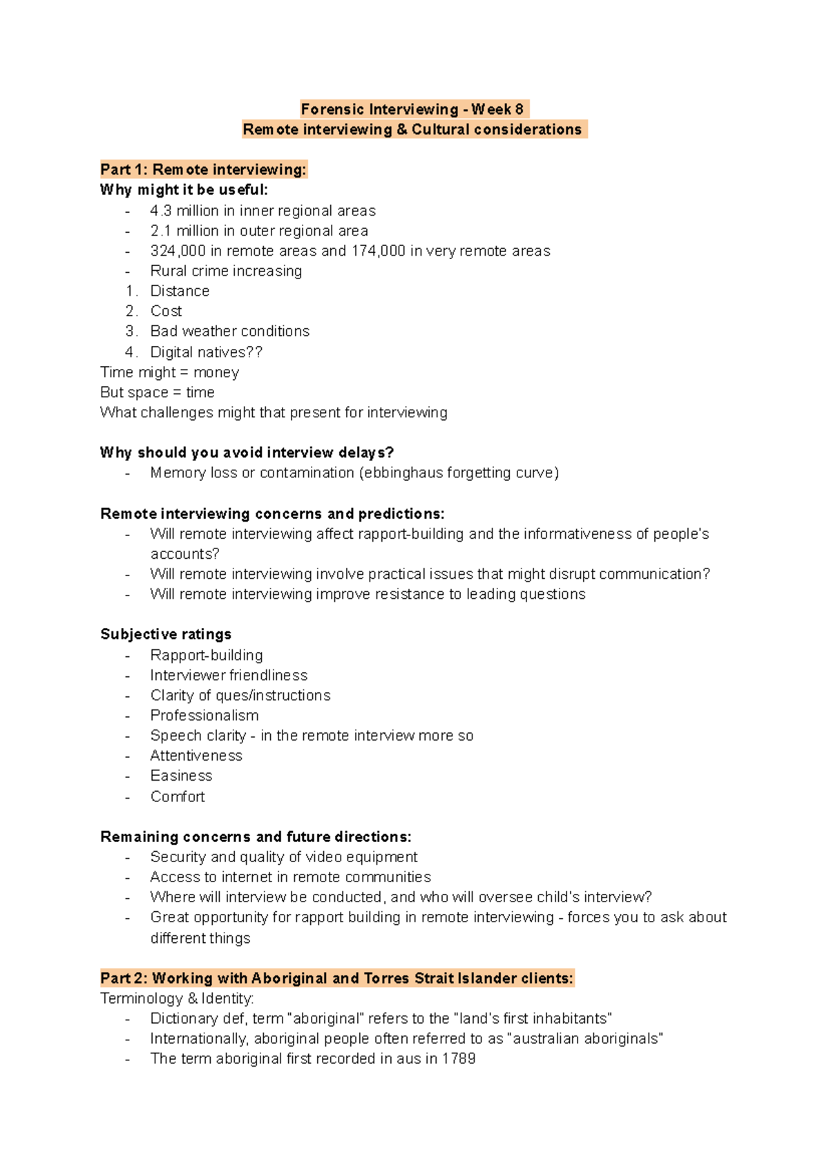 Remote interviewing cultural considerations - week 8 summary notes ...