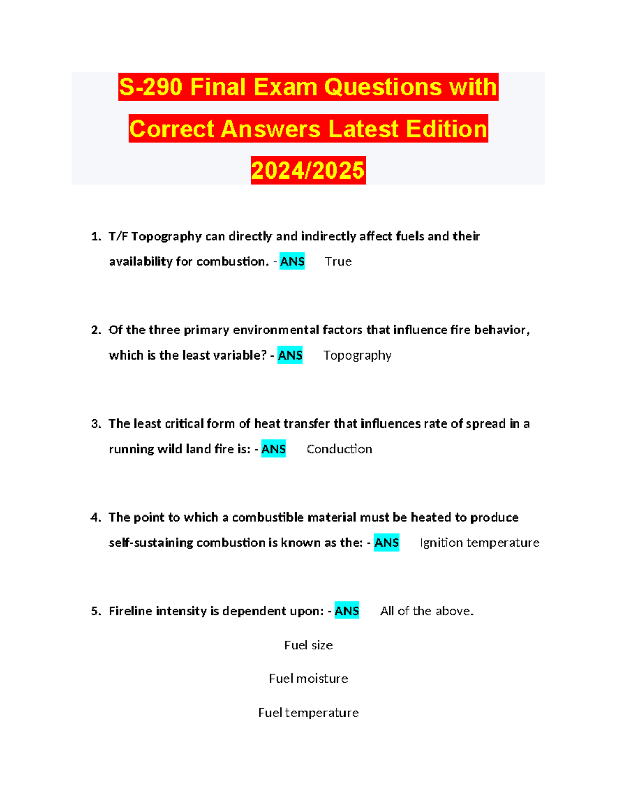 nursing exam practice latest update - S-290 Final Exam Questions with ...