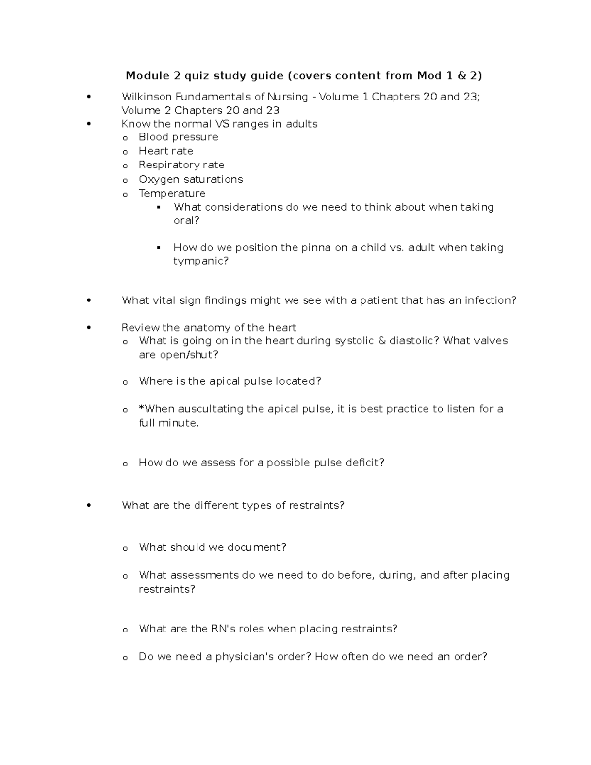 Mod 2 Quiz Study Guide - Module 2 quiz study guide (covers content from ...