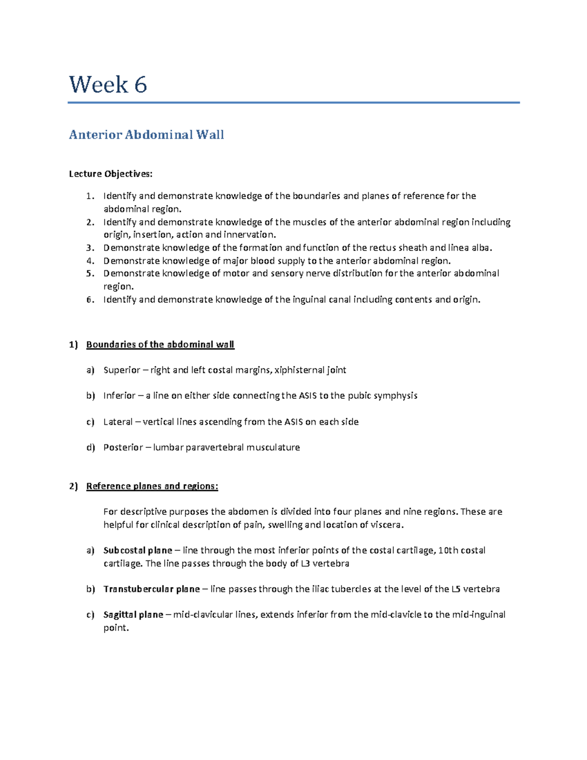 Week 7 Notes Over The Abdominal Wall Muscles And Abdominal Cavity