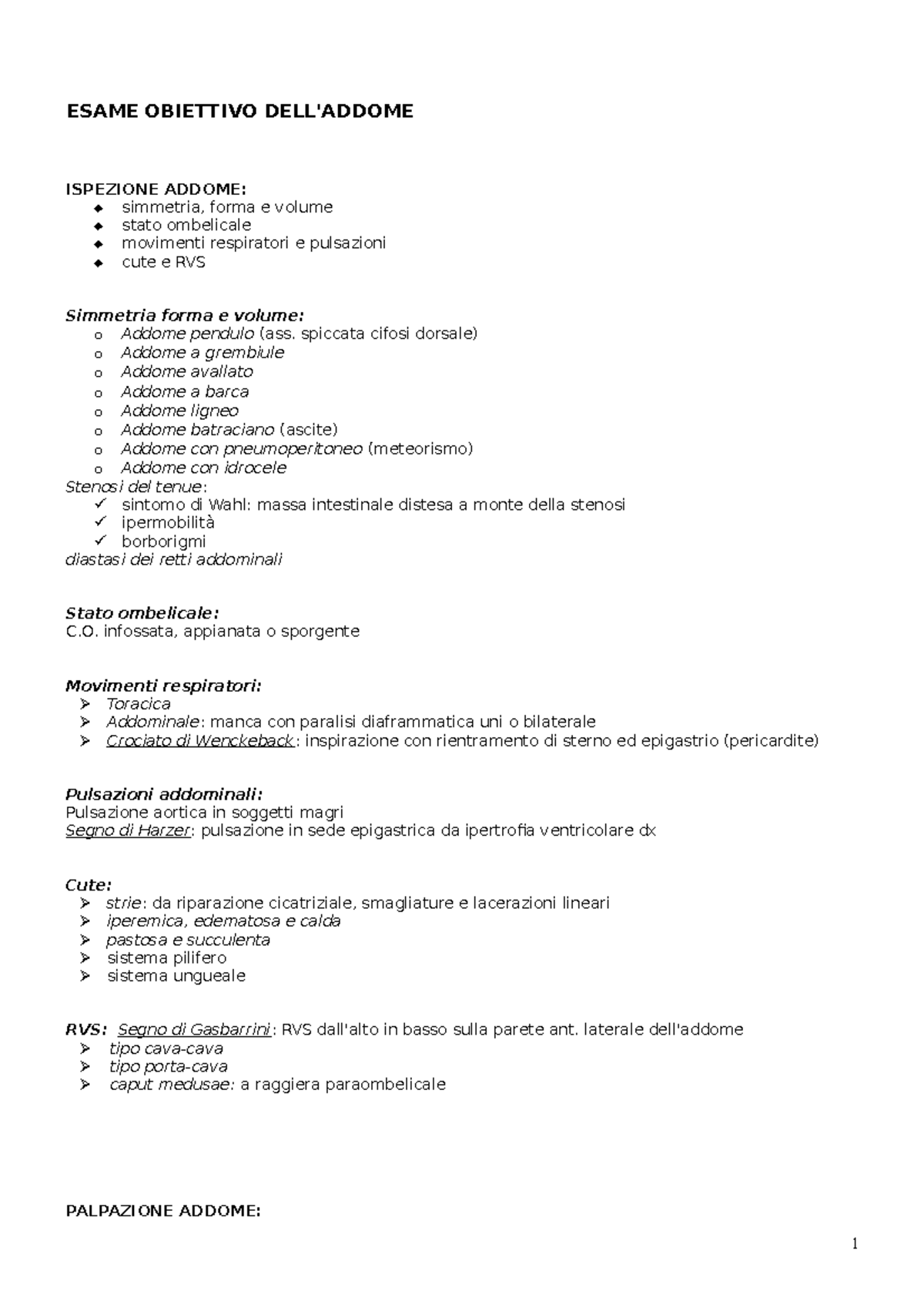 Semeiotica DELL' Addome, esame obiettivo - ESAME OBIETTIVO DELL'ADDOME ...