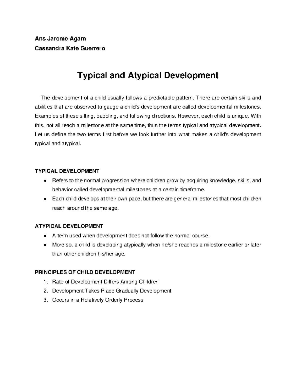 Typical and Atypical Development - Ans Jarome Agam Cassandra Kate ...