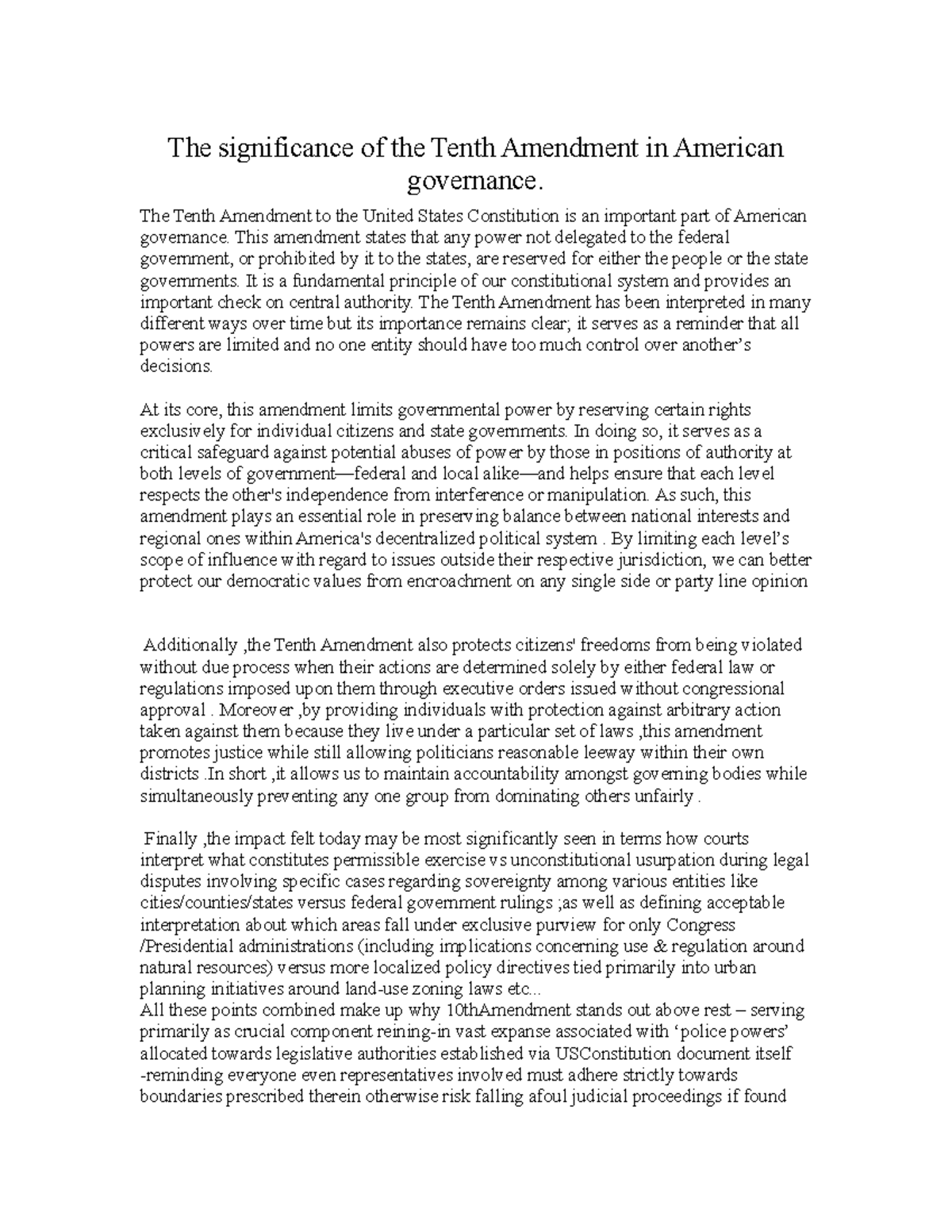 The significance of the Tenth - The Tenth Amendment to the United ...