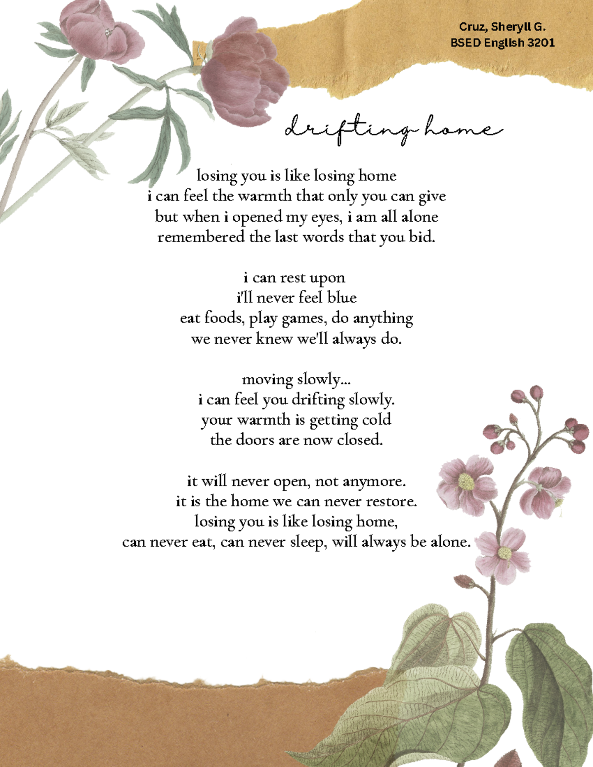 Drifting home - just a poem for the lost love - losing you is like ...