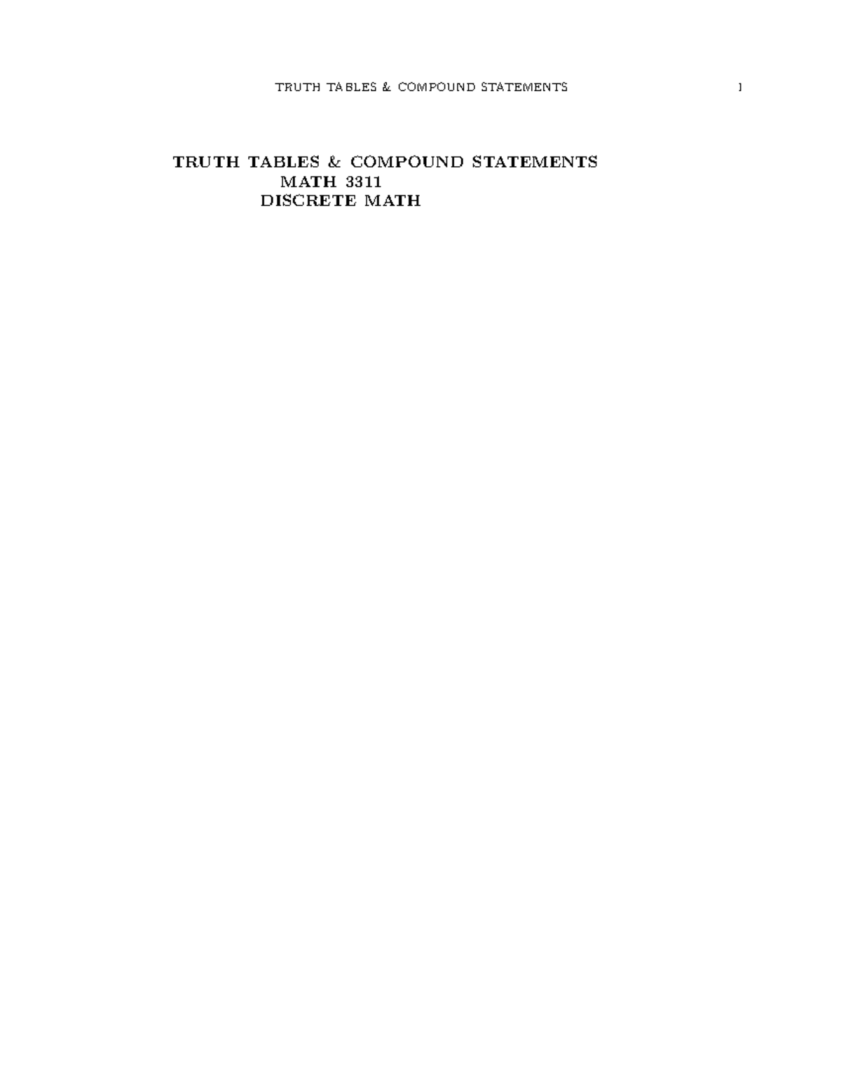 Truth Tables And Compound Statements Notes Discrete Mathematics F16 ...