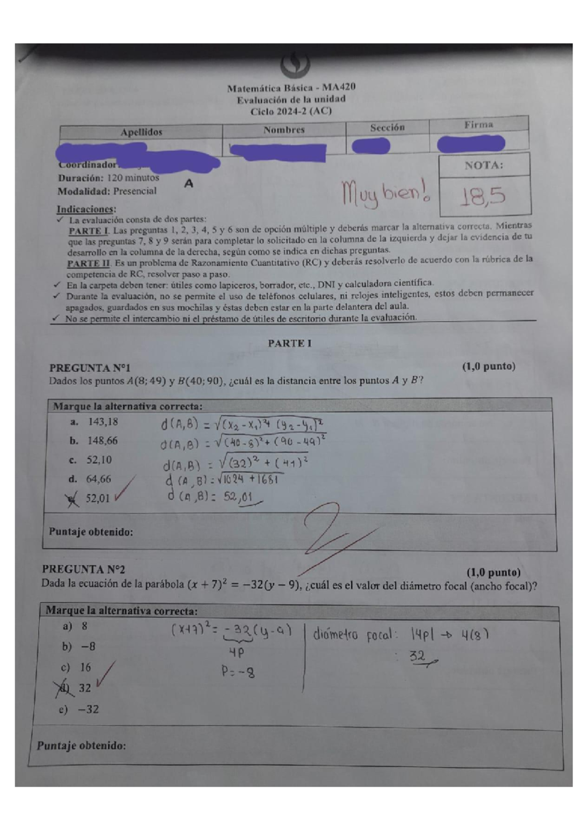 Evaluación de unidad 1 - Matemática Básica MA420 Evaluación de la unidad Ciclo (AC) Apellidos ...