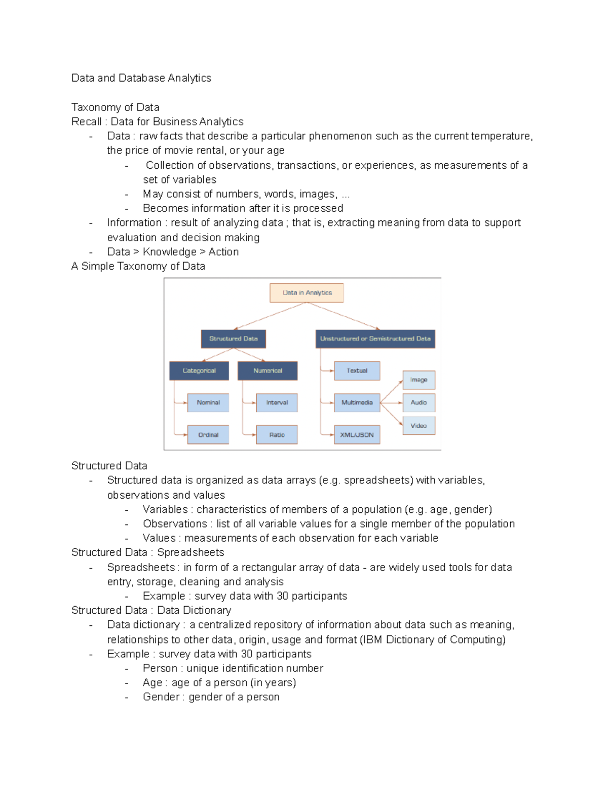 INFO365 - Module 3 notes - Data and Database Analytics Taxonomy of Data ...