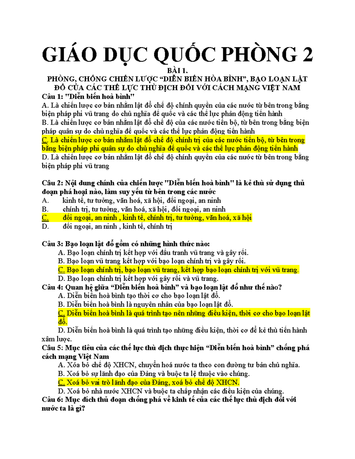 GDQP2 TÀI LIỆU Chính - File tài liệu, đáp án,... - GIÁO DỤC QUỐC PHÒNG 2 BÀI 1. PHÒNG, CHỐNG ...