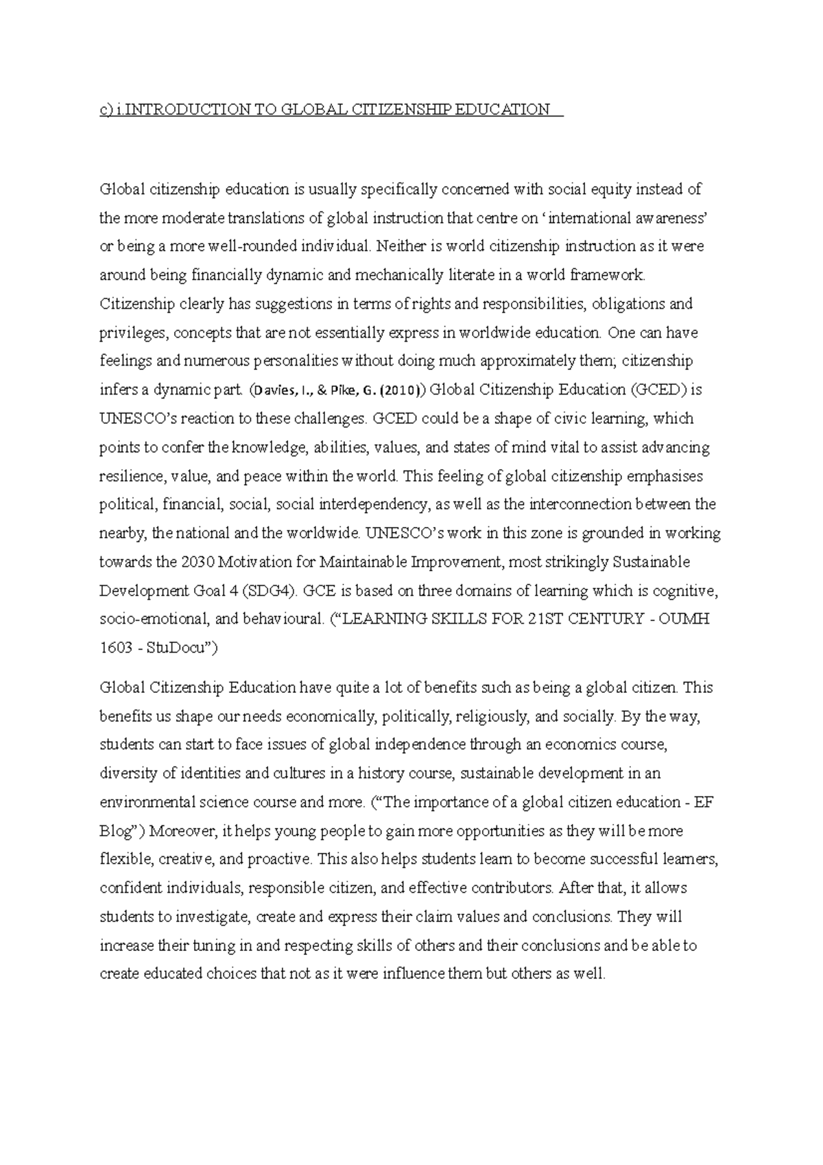 Introduction To global citizenship education - c) i TO GLOBAL ...