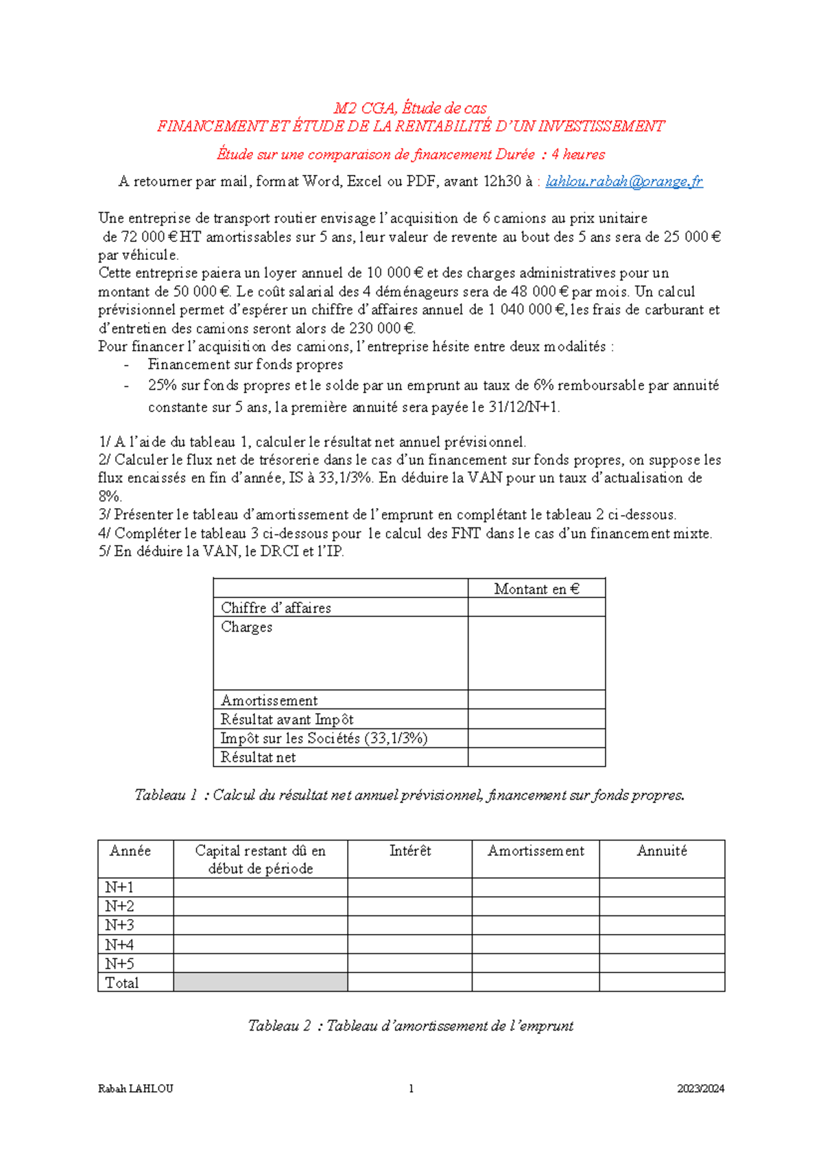 Devoir M2 Cas de synthèse - M2 CGA, Étude de cas FINANCEMENT ET ÉTUDE ...
