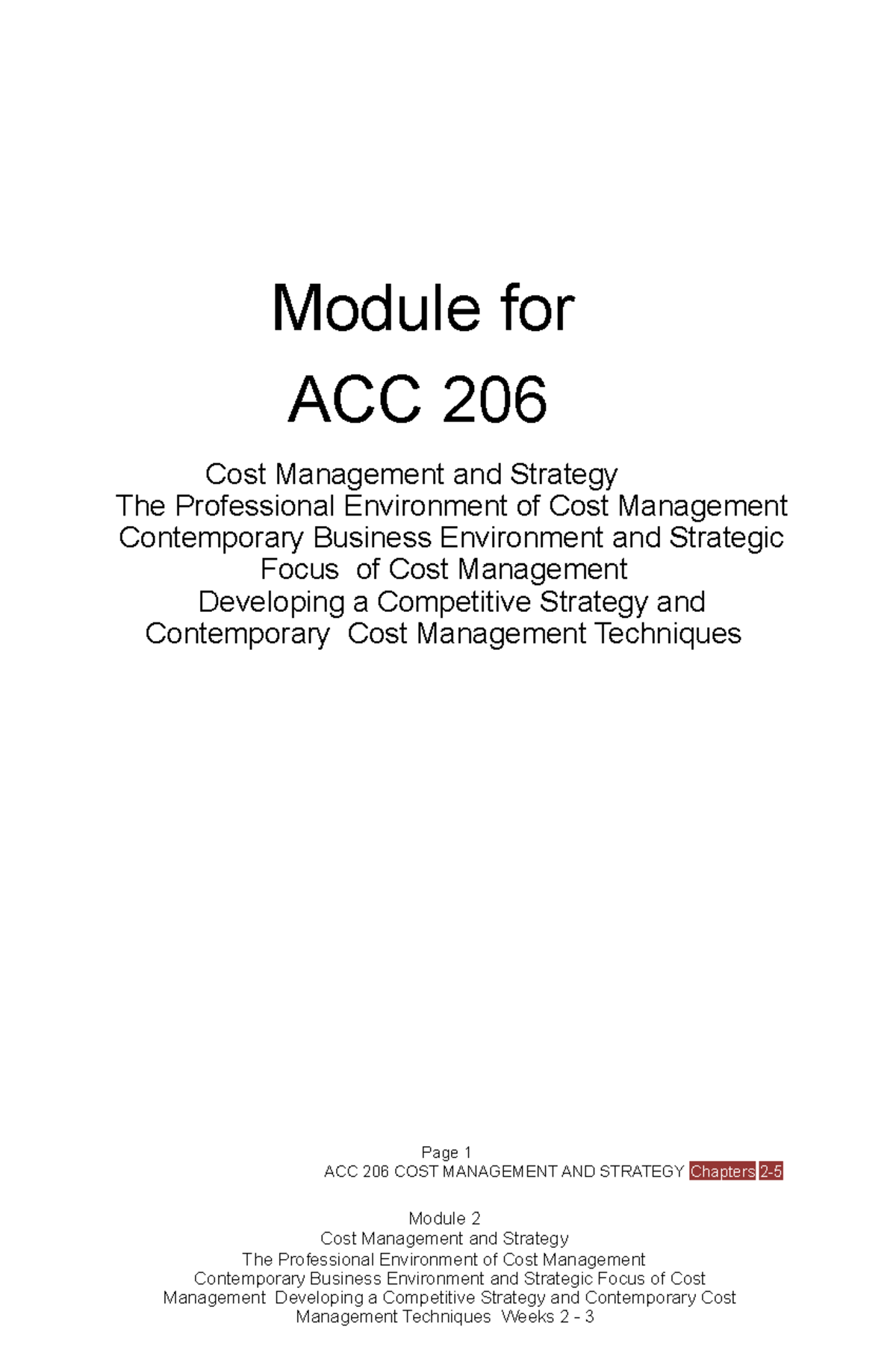 Cost Accounting Material - Module for ACC 206 Cost Management and ...
