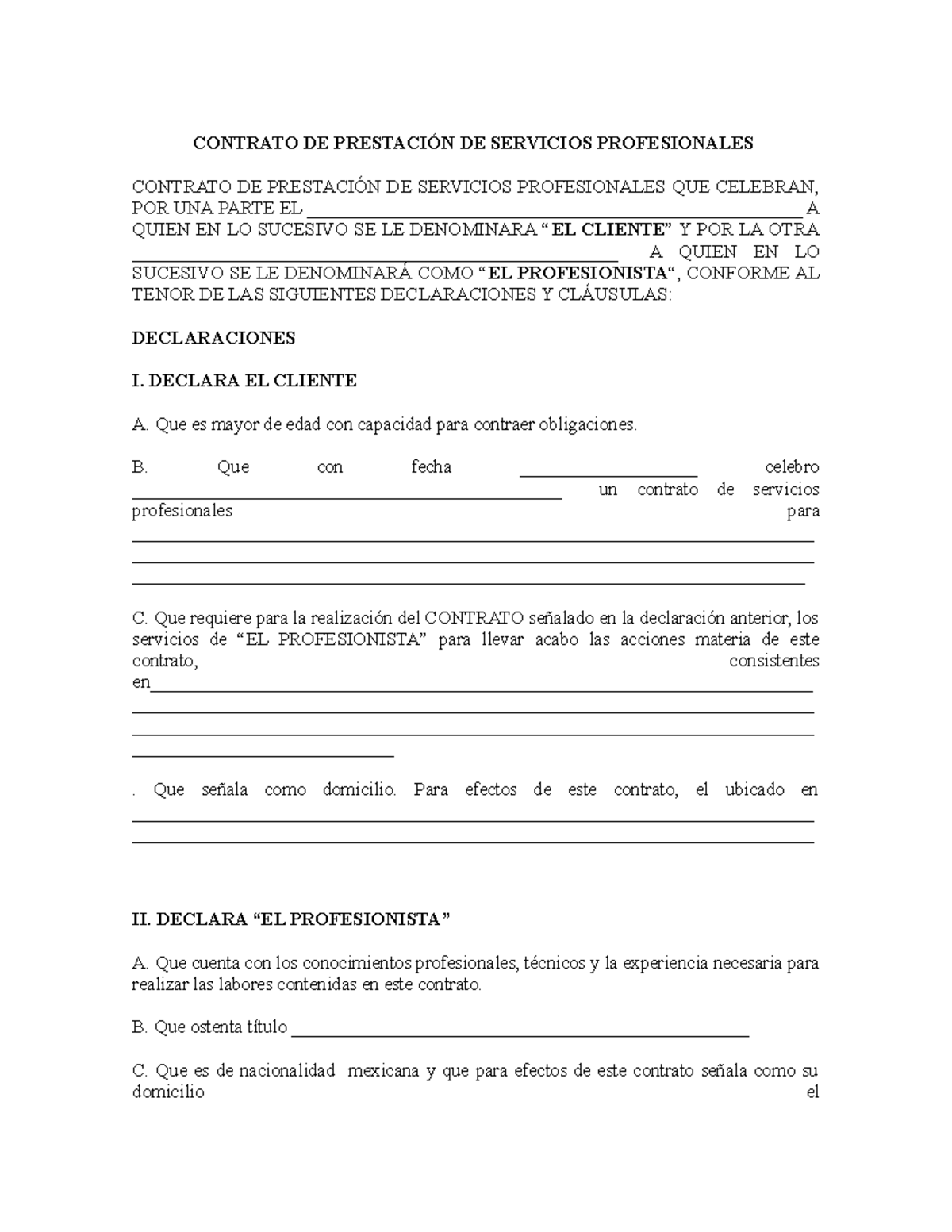 MACHOTE DE CONTRATO PARA SERVICIOS PROFESIONALES - CONTRATO DE ...