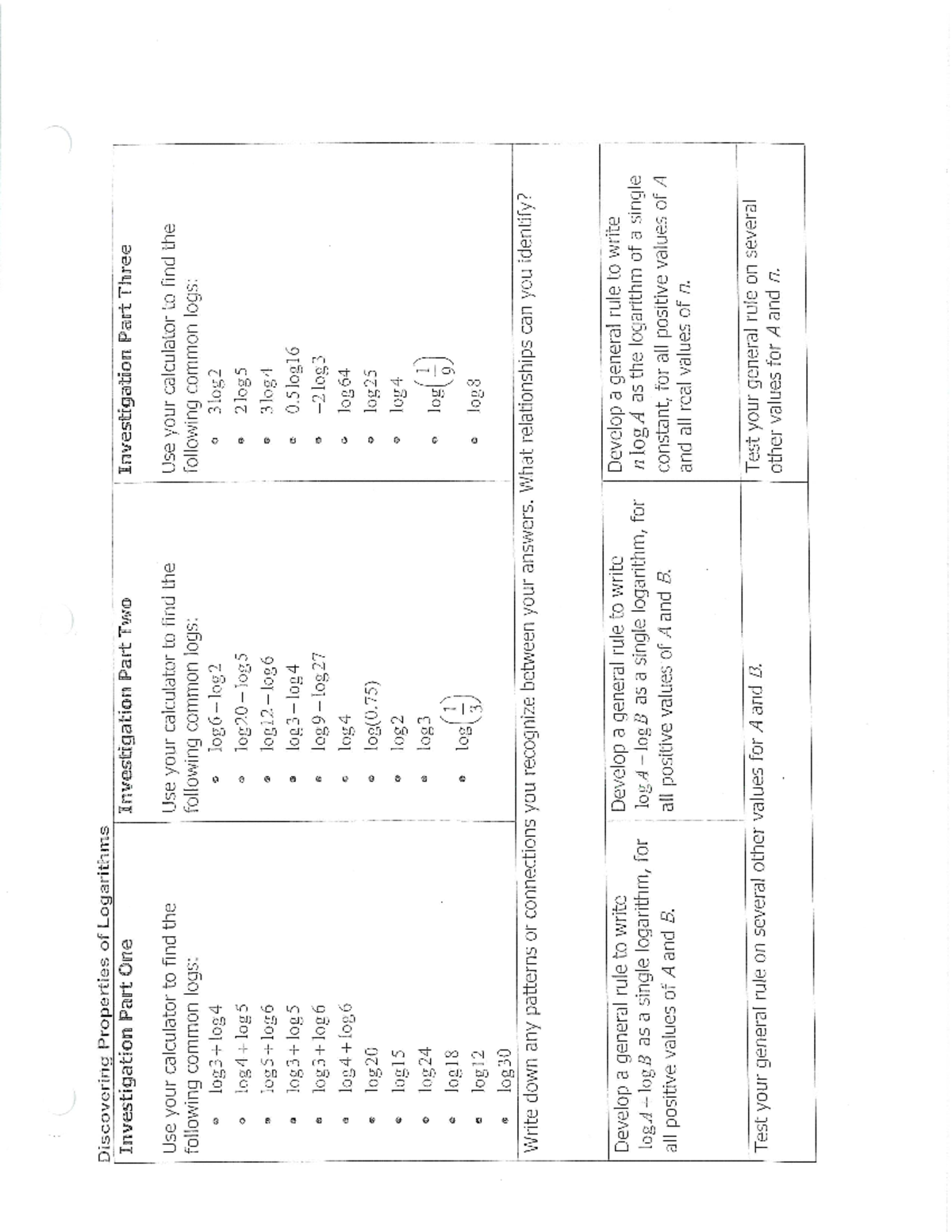 04 discoverying log properties - Discovering Properties of Logarithms ...