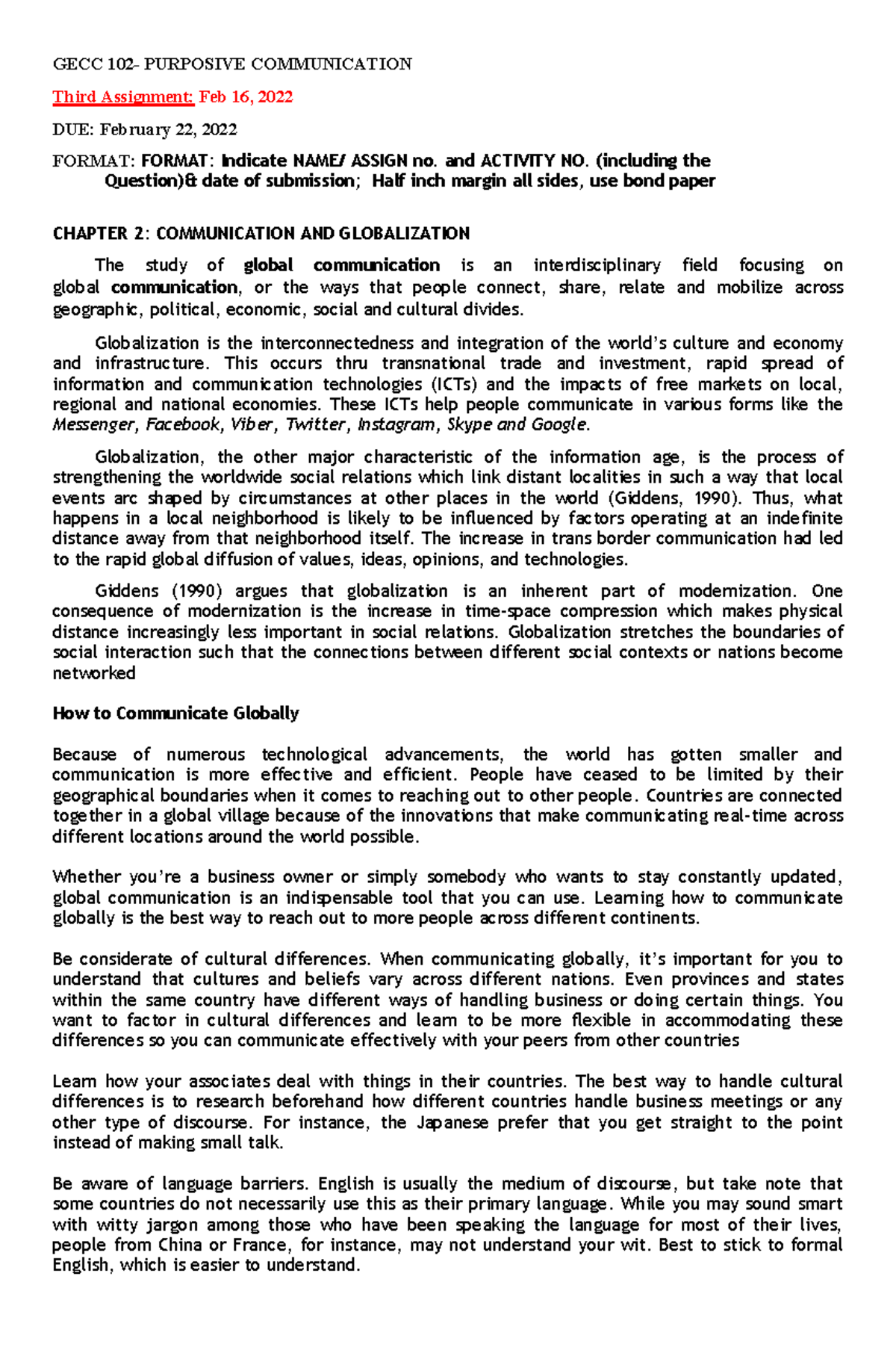 GECC 102 3RD DOCUMENTATION - GECC 102- PURPOSIVE COMMUNICATION Third Assignment:Feb 16, 2022 DUE ...