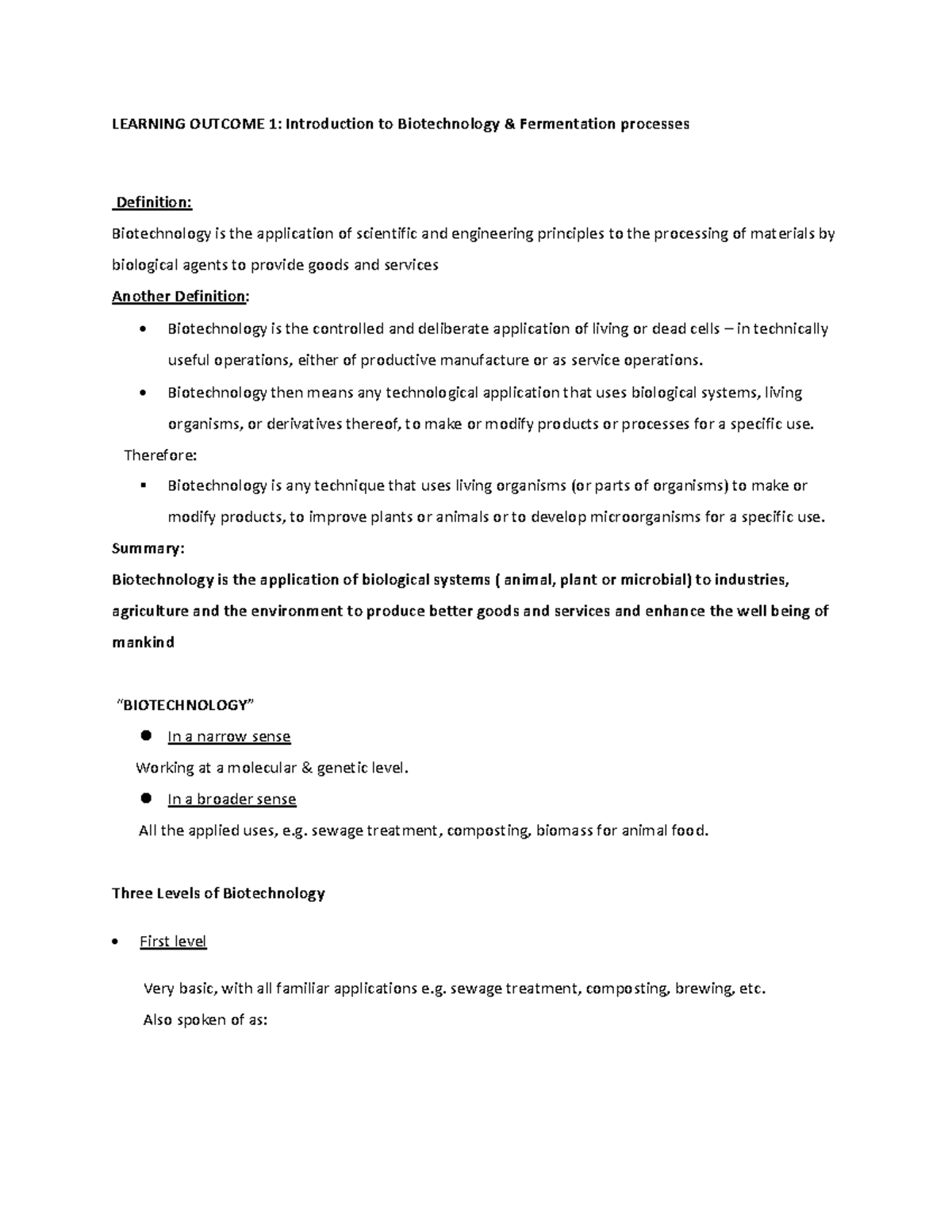 1-Introductionto Biotechnology - LEARNING OUTCOME 1: Introduction to ...