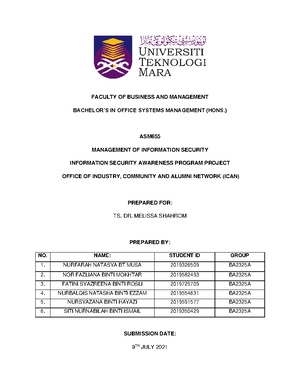ASM655 Group Project Guidelines (OCT 2020) - MANAGEMENT OF INFORMATION SECURITY | ASM655 GROUP ...