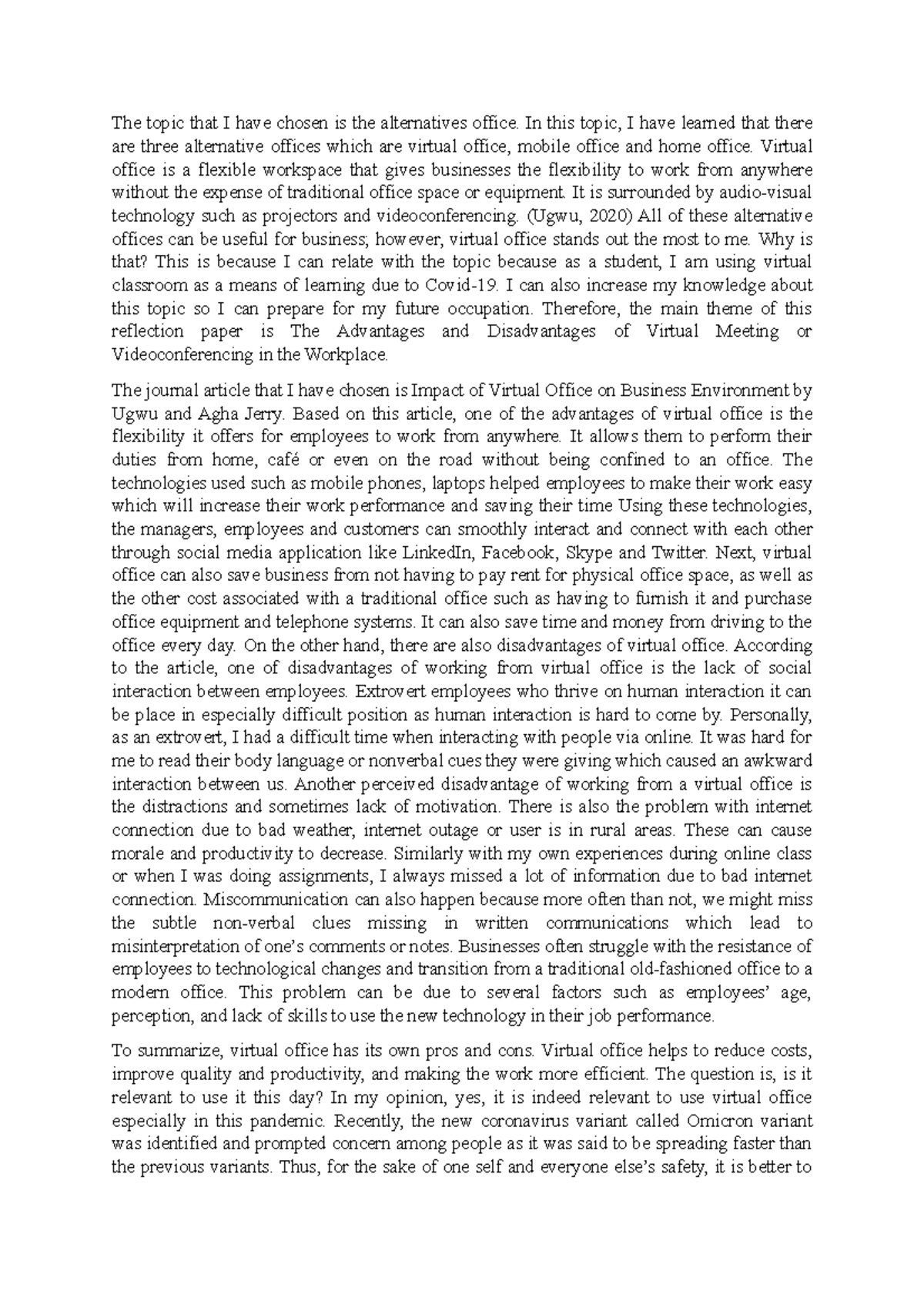 unedited virtual office essay - The topic that I have chosen is the ...