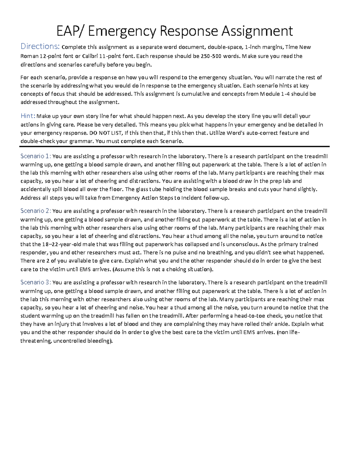 EAP- Emergency Response Assignment.Sp 23 - EAP/ Emergency Response Assignment Directions ...