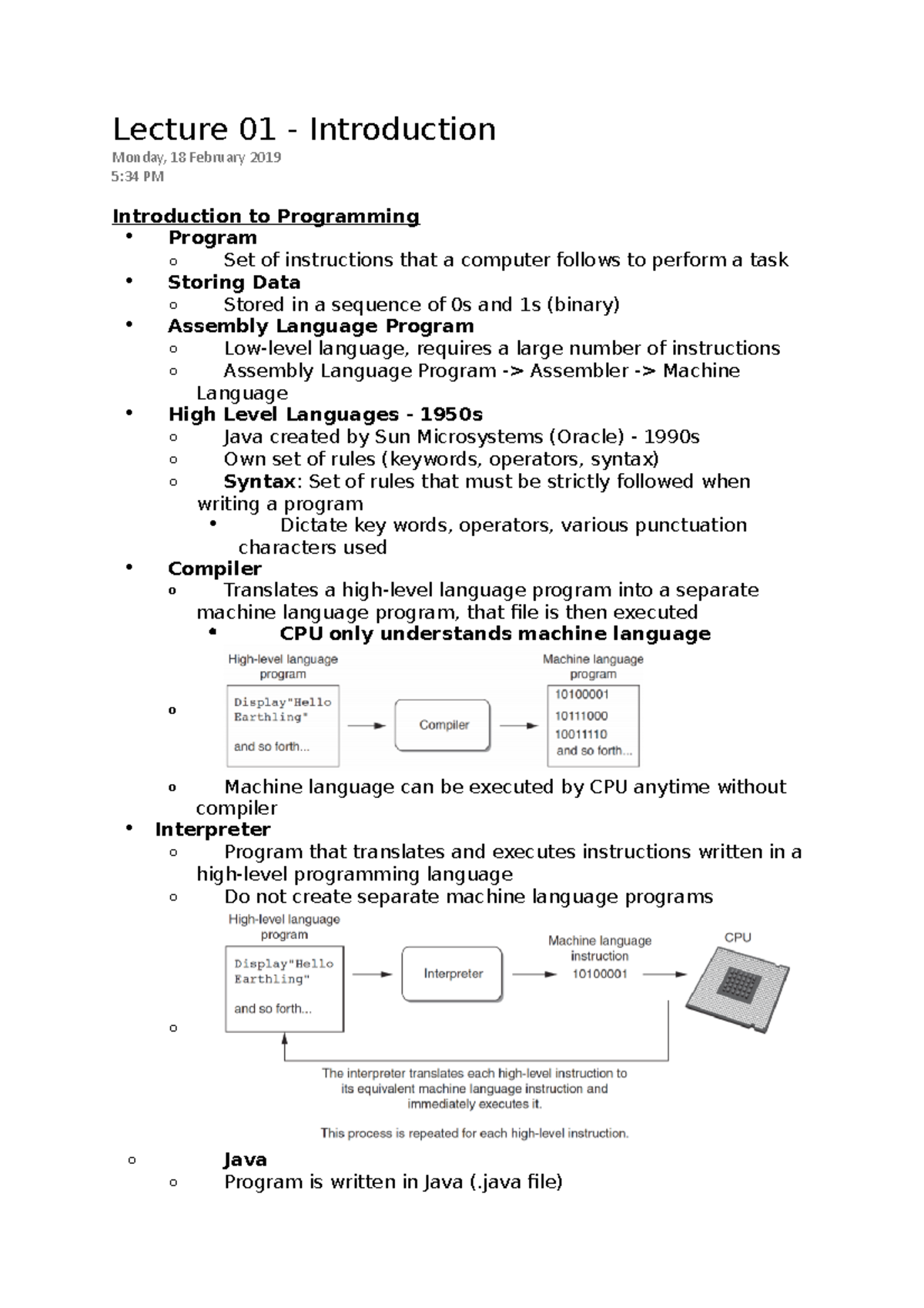INFS1609 - Lecture notes 1-10 - Lecture 01 - Introduction Monday, 18 ...