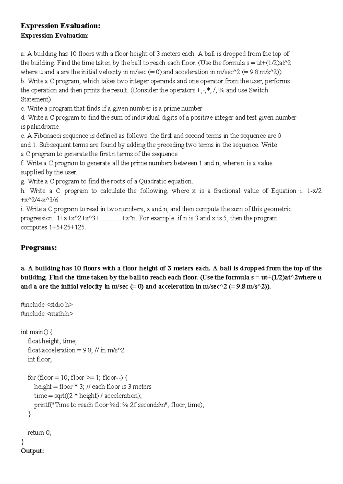 Jntuh - R23 PPS LAB Manual - week 3 - Expression Evaluation: Expression Evaluation: a. A ...