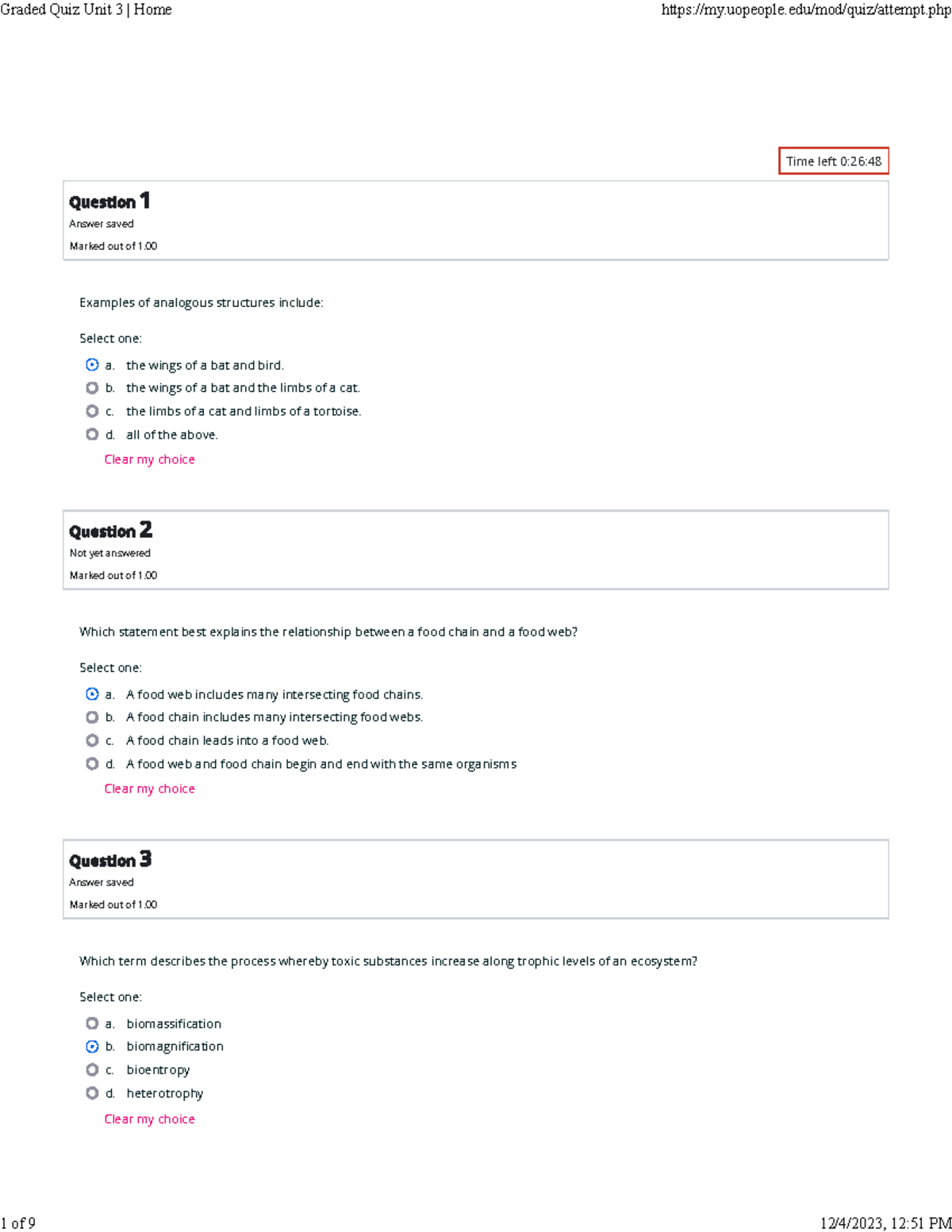Graded Quiz Unit 3 Home - Answer saved Marked out of 1. Not yet ...