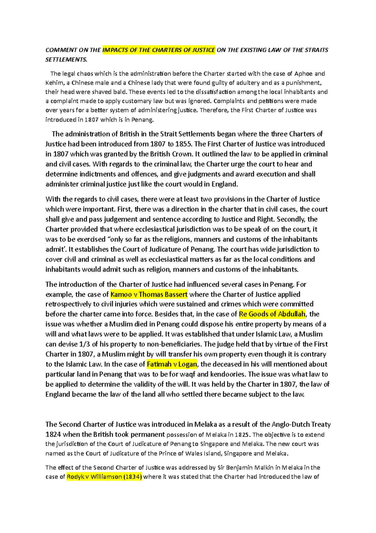 MLH (topic 2 tutorial ques) - COMMENT ON THE IMPACTS OF THE CHARTERS OF ...