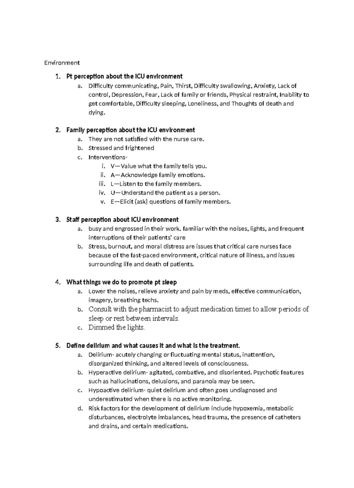 CC Notes for exam 1 - Work for exam 1 - Environment 1. Pt perception ...