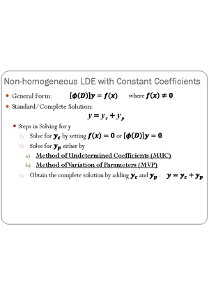 Homogeneous Equations with Constant Coefficients - ####### General Form: ####### Standard ...