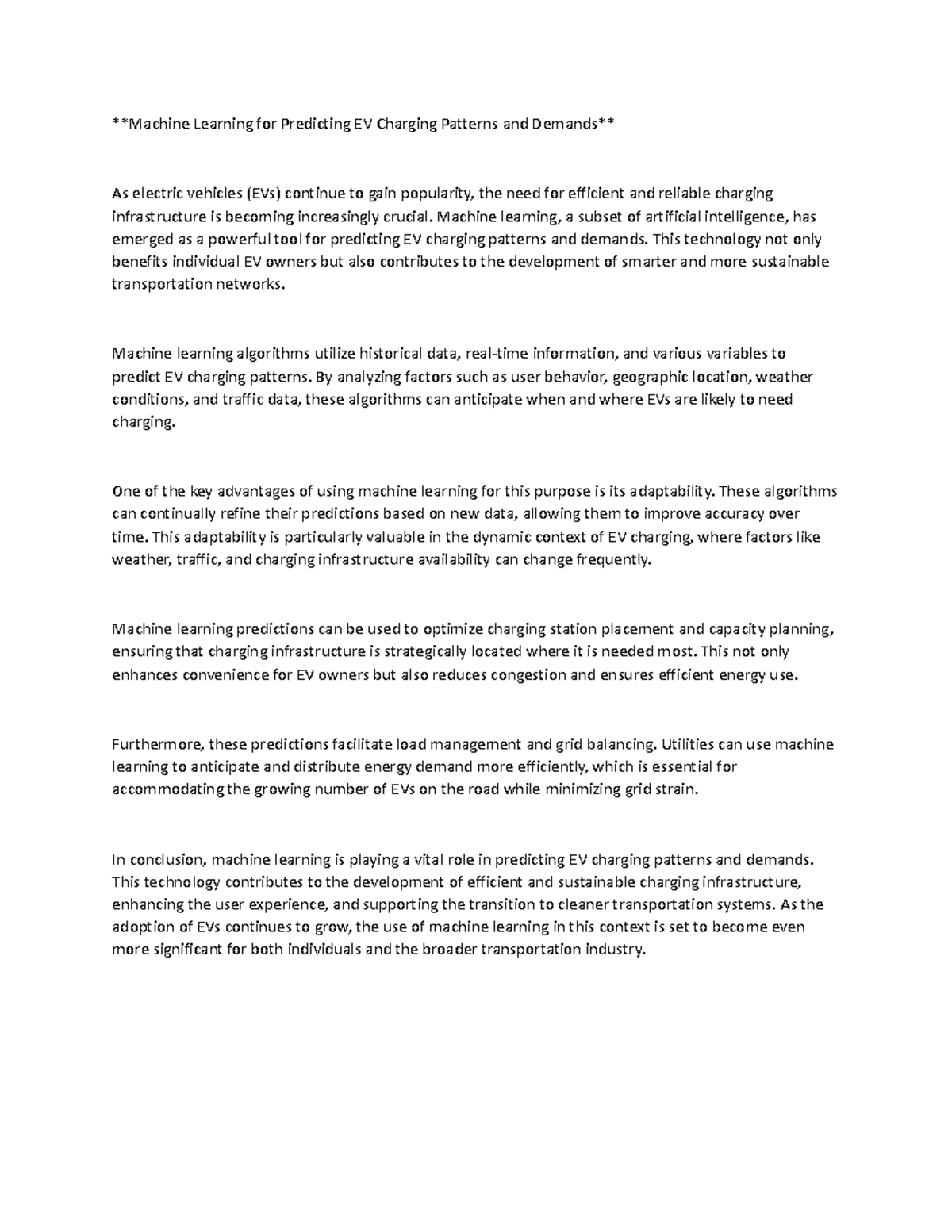 Machine Learning For Predicting Ev Charging Patterns And Demands Machine Learning A Subset Of