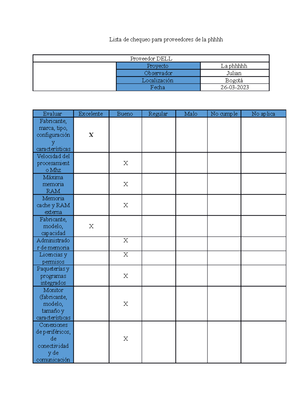 Lista DE Chequeo DE Proveedores - Lista de chequeo para proveedores de ...