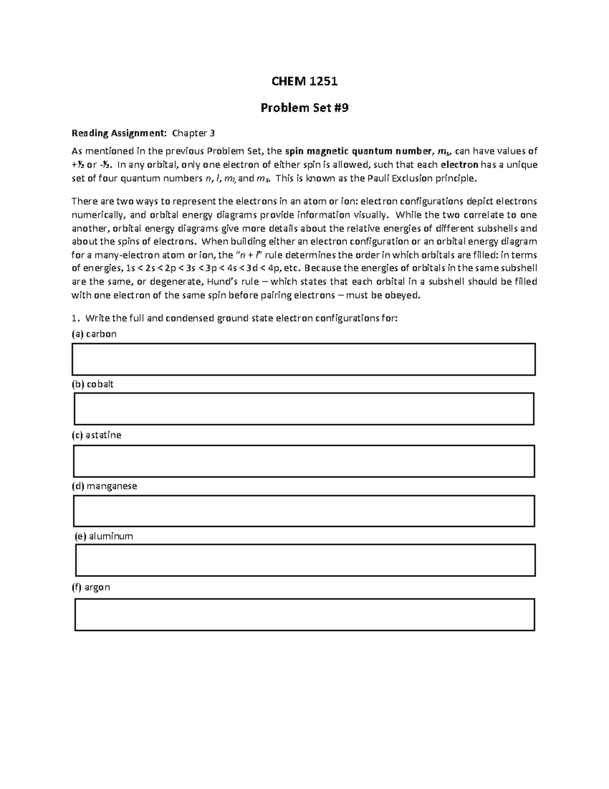 PS 09 Tro Chapter 3-1 - Practice Problems - CHEM 1251 Problem Set ...