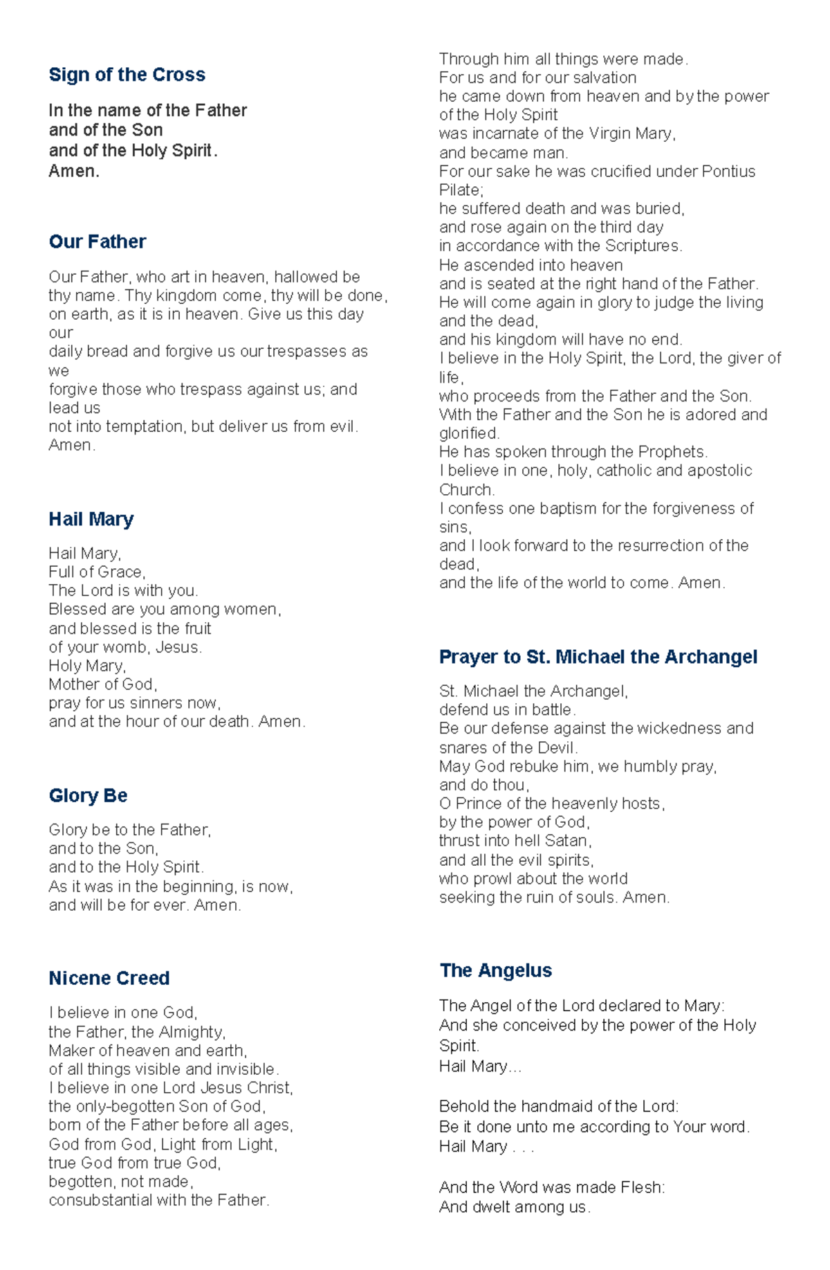Basic-prayers - Basic Prayers - Sign of the Cross In the name of the ...