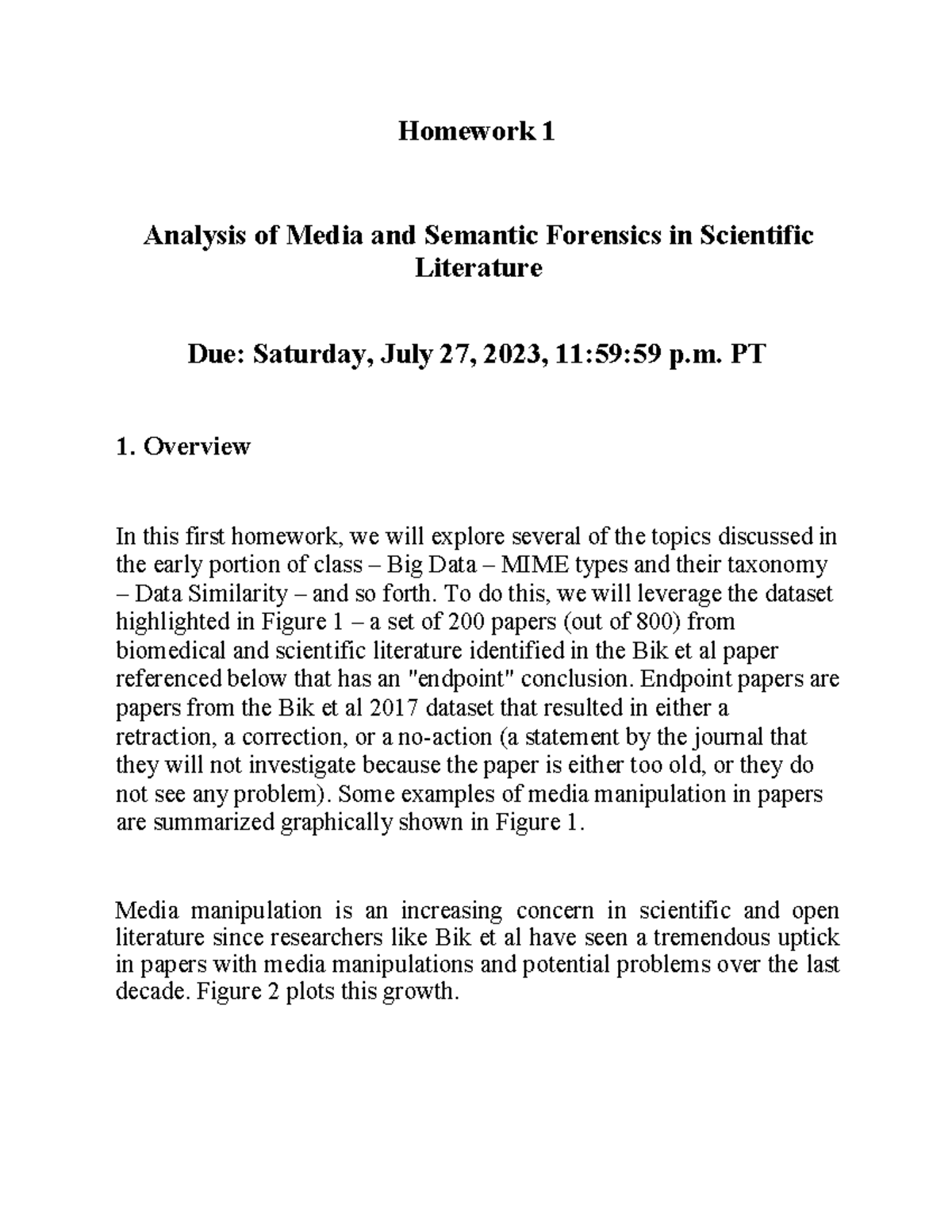 HW1 assignment spec - Homework 1 Analysis of Media and Semantic Forensics in Scientific ...