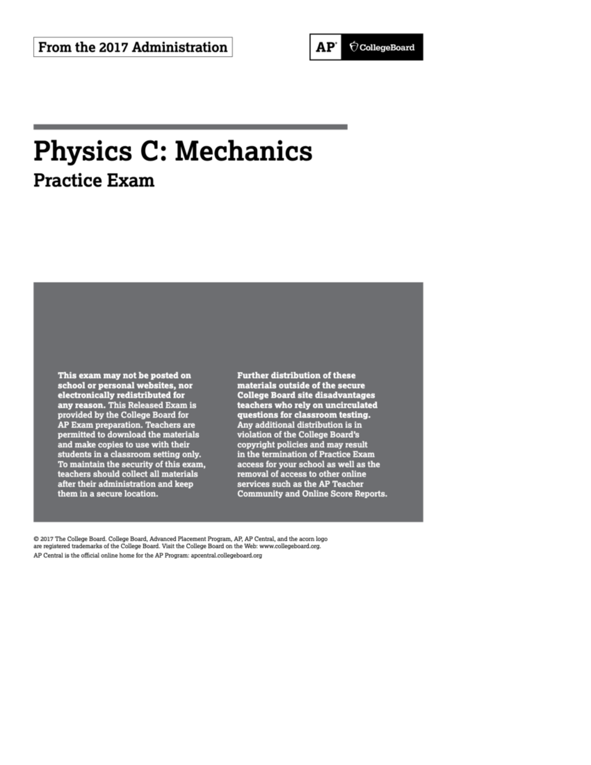 AP Mech 2017 Practice Exam - Studocu