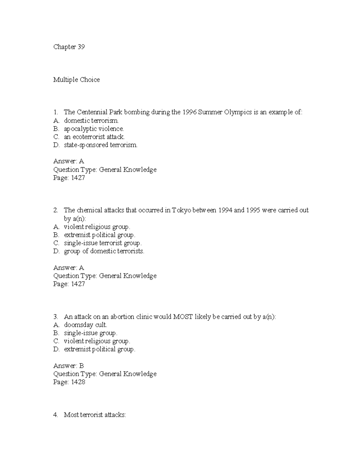 Chapter 39 - questions - Chapter 39 Multiple Choice The Centennial Park ...