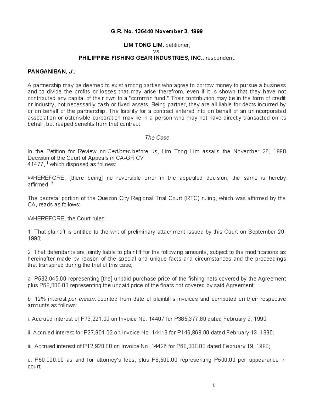 Lim vs Phil fishing gear industries GR136448 1 - G. No. 136448 November ...
