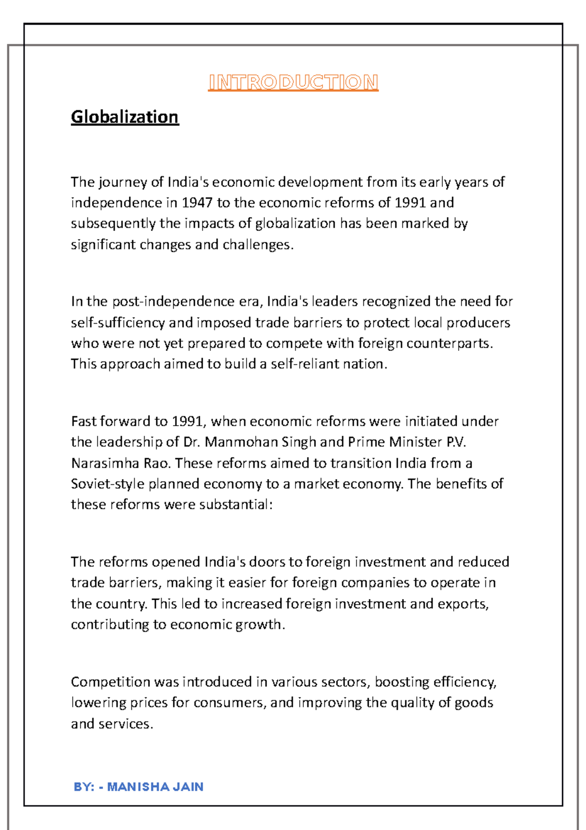 Deglobalization report of rbi - INTRODUCTION Globalization The journey ...