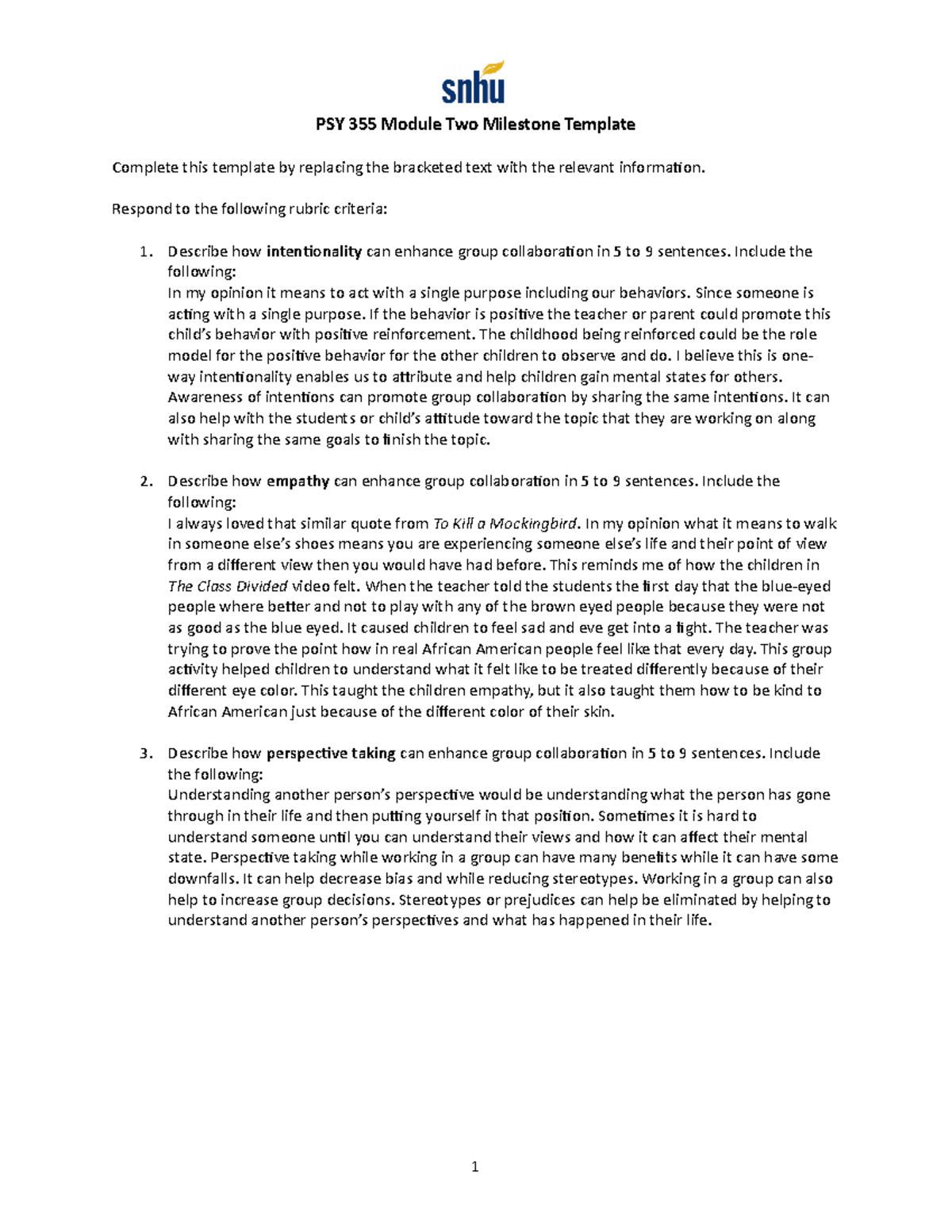 PSY 355 Module Two Milestone - Respond to the following rubric criteria ...