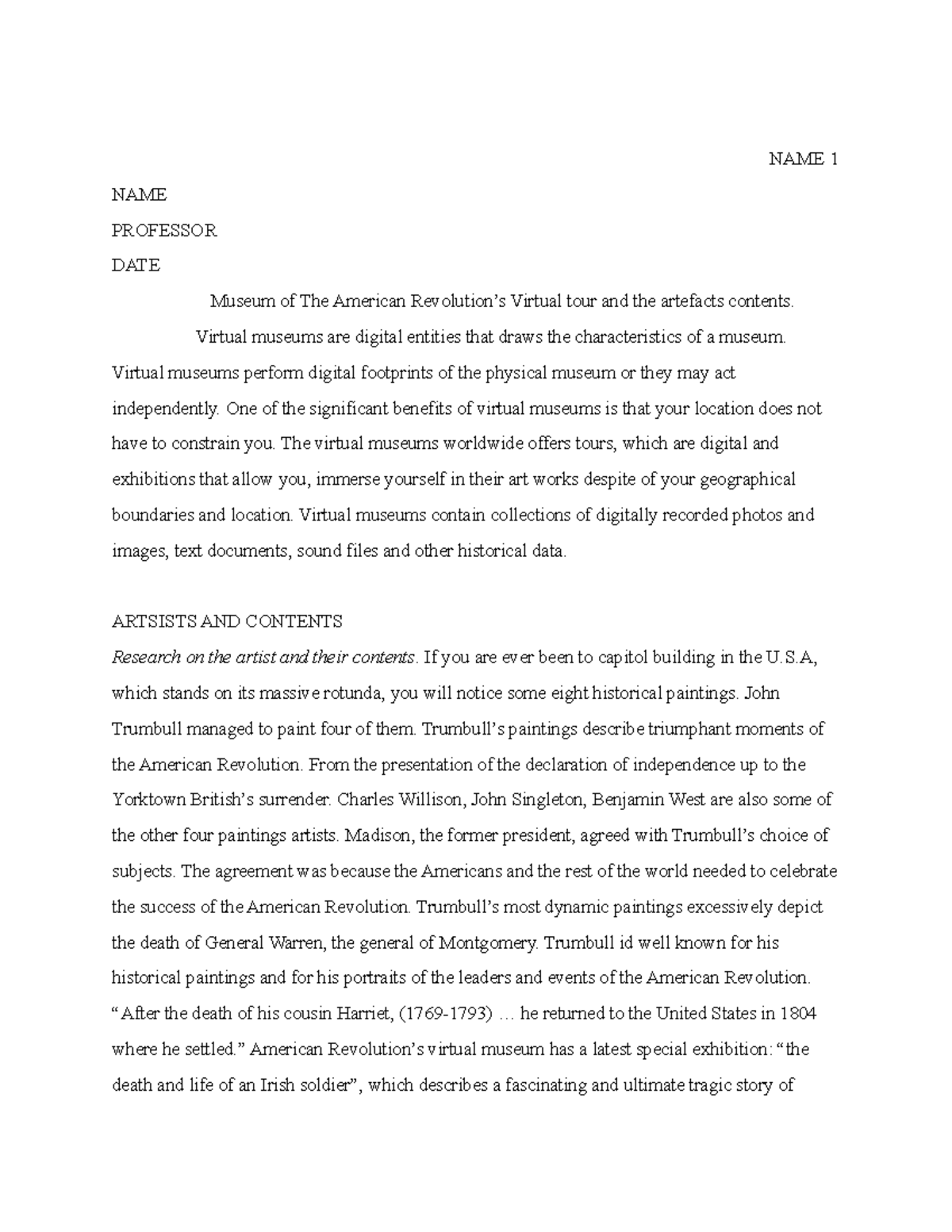 Virtual museums - Copy - NAME PROFESSOR DATE Museum of The American ...