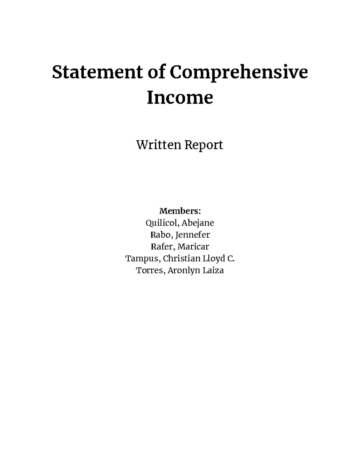 Statement of Profit and Loss and other Comprehensive Income - Written ...