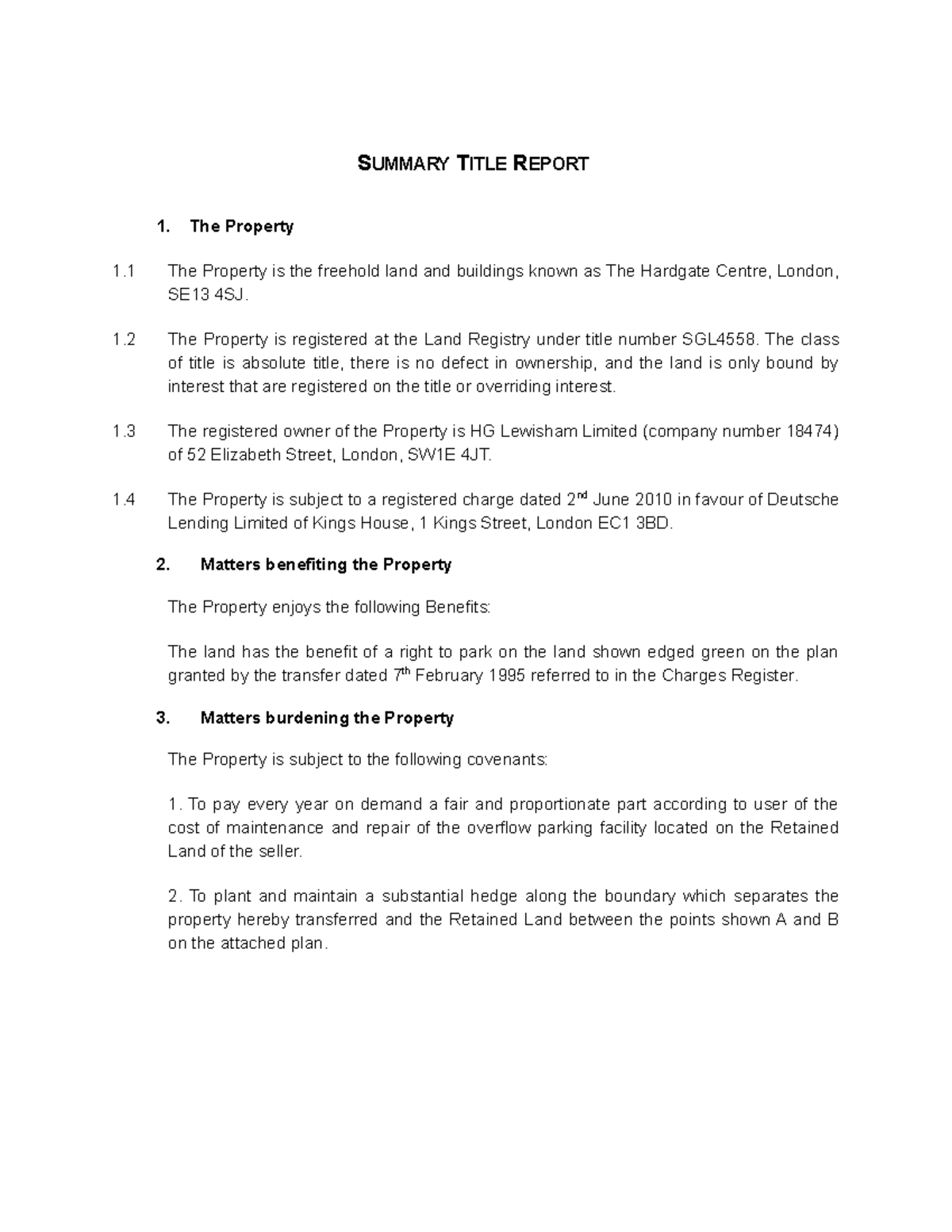 Apply Task 1 - Summary title report - SUMMARY TITLE REPORT The Property ...
