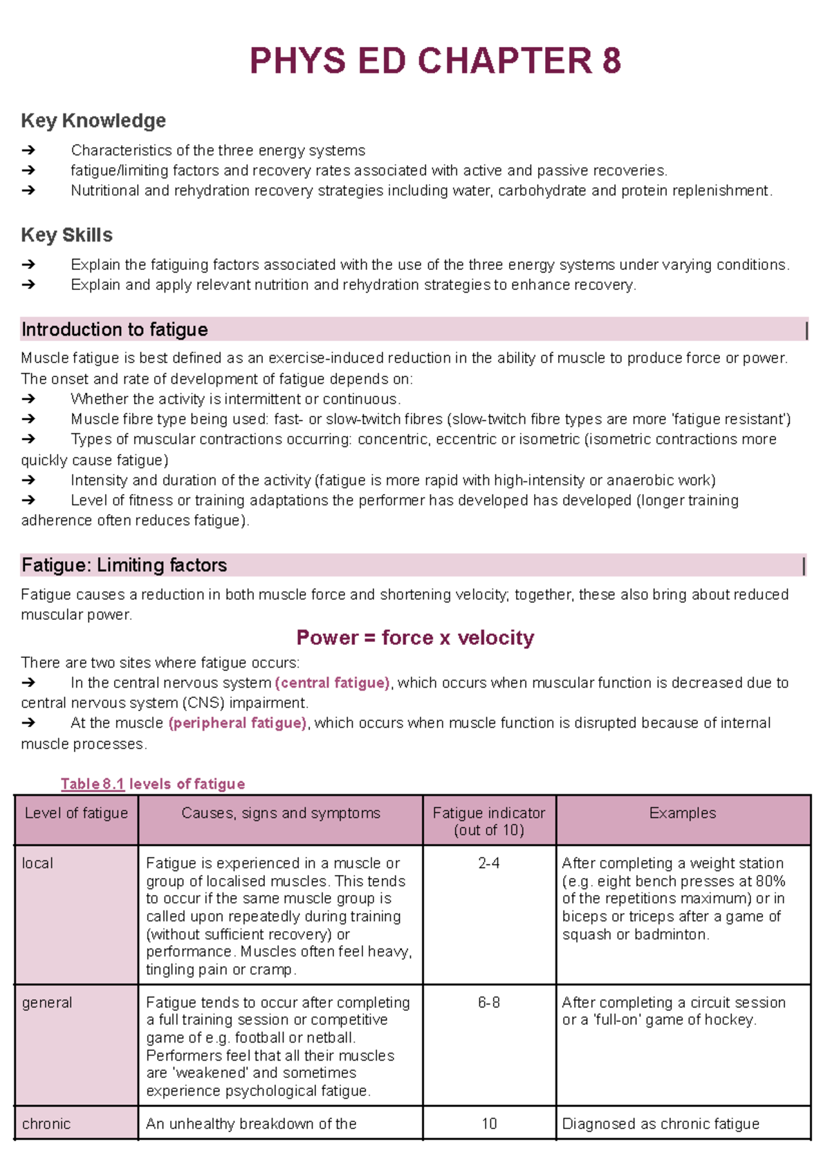 PHYS ED Chapter 8 - Year 12 summaries - PHYS ED CHAPTER 8 Key Knowledge ...