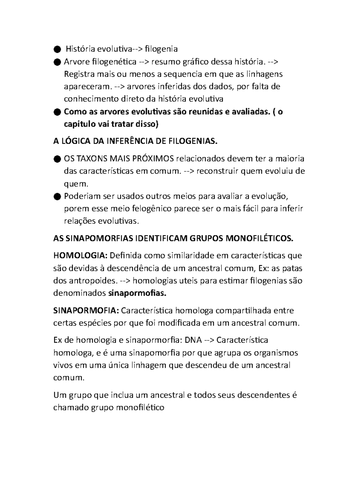 EDVT prova. - Resumo da filogenia. - História evolutiva-> filogenia ...