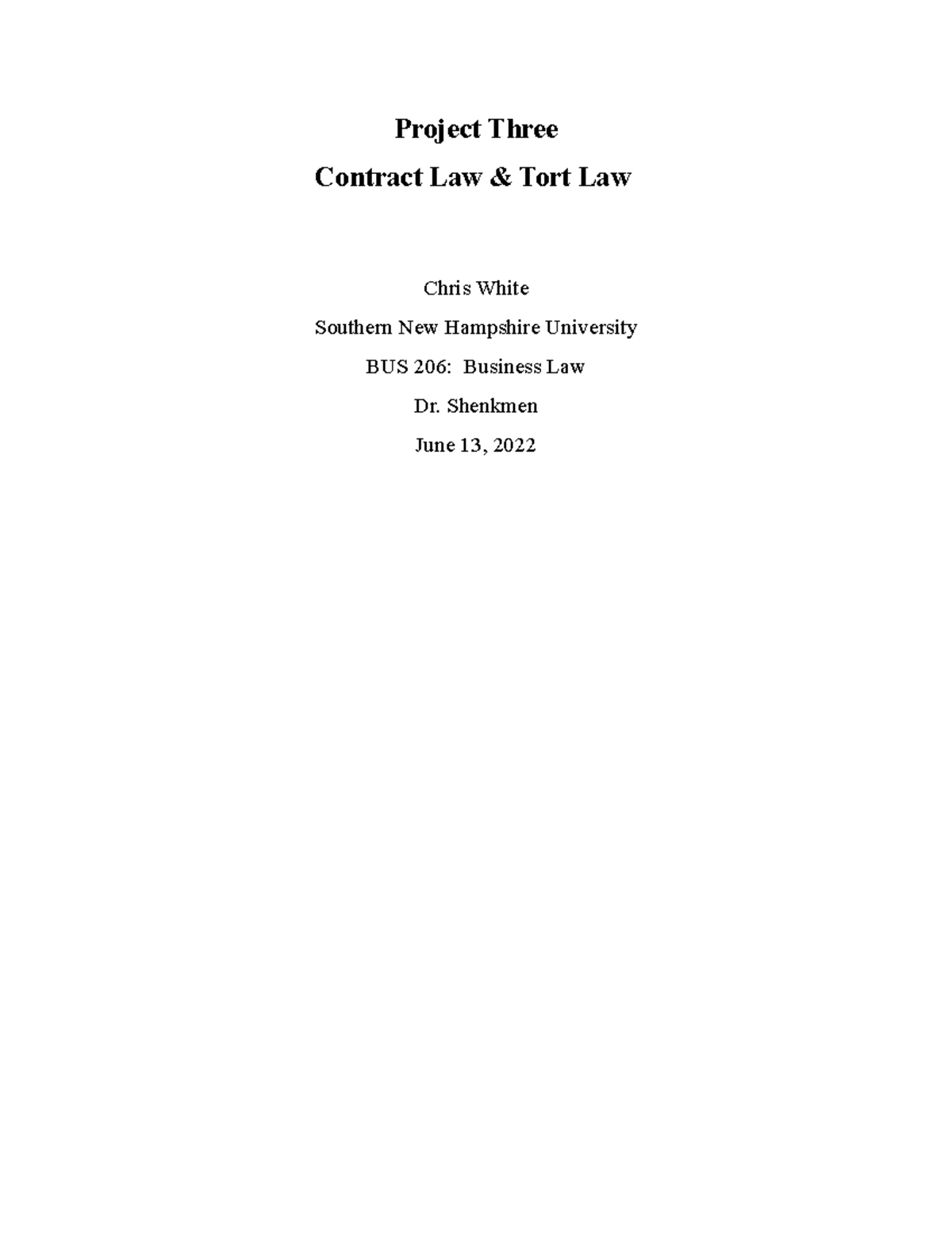 Project 3 Contract Law - Short paper - Project Three Contract Law ...