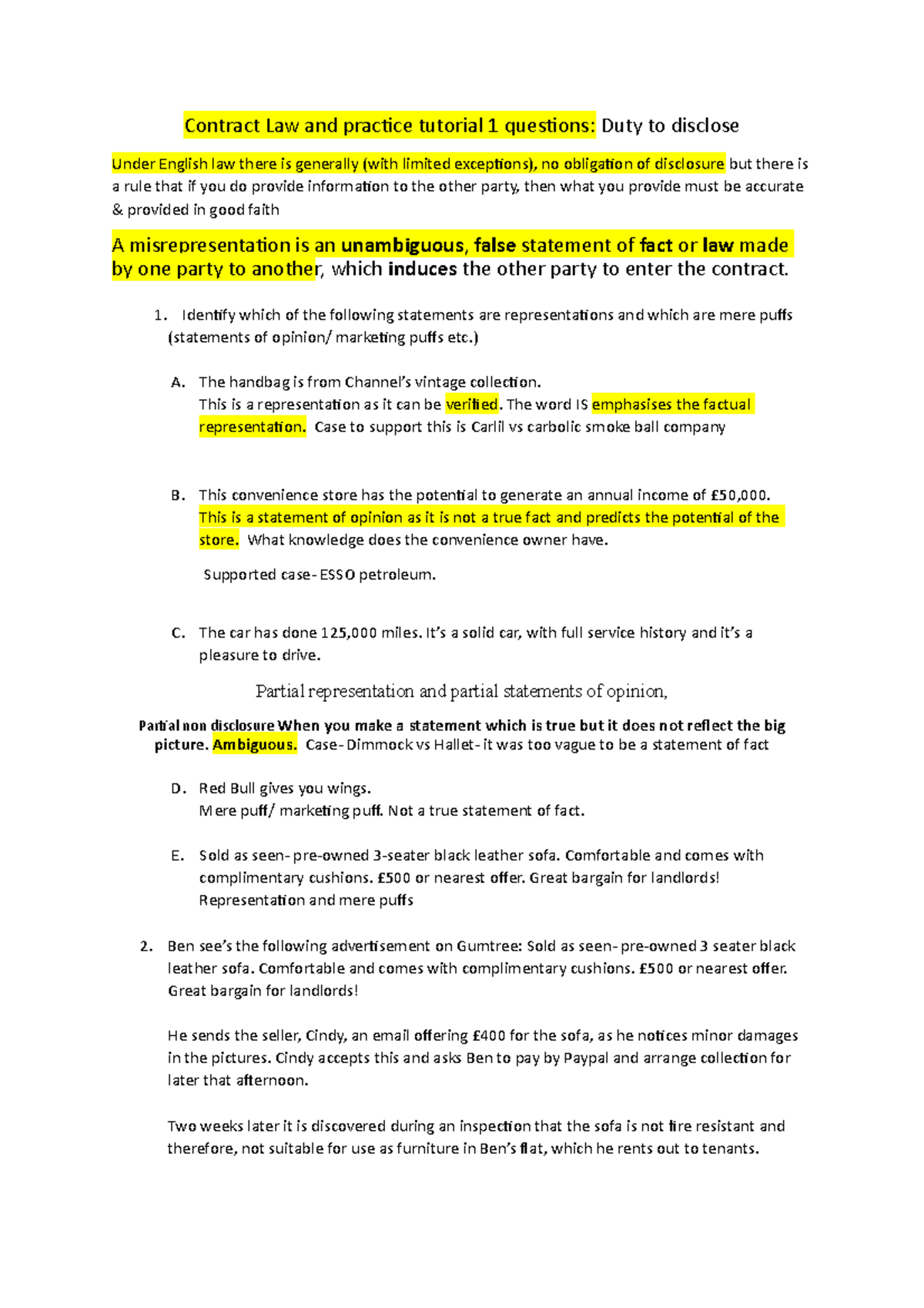 Contract Law And Practice Tutorial 1 Questions Contract Law And Practice Tutorial 1 Questions